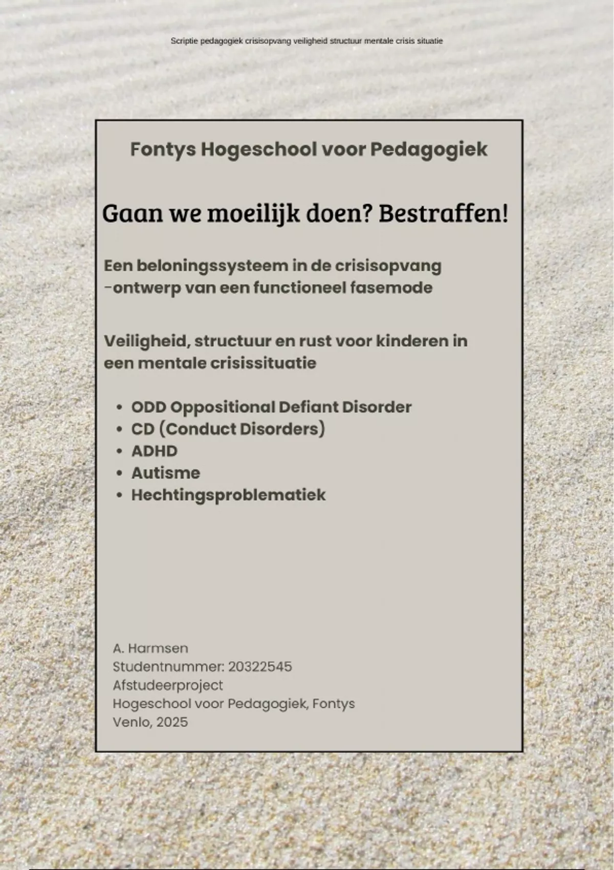 Voorbeeld scriptie Pedagogiek - ontwerp beloningssysteem kinderen in ...