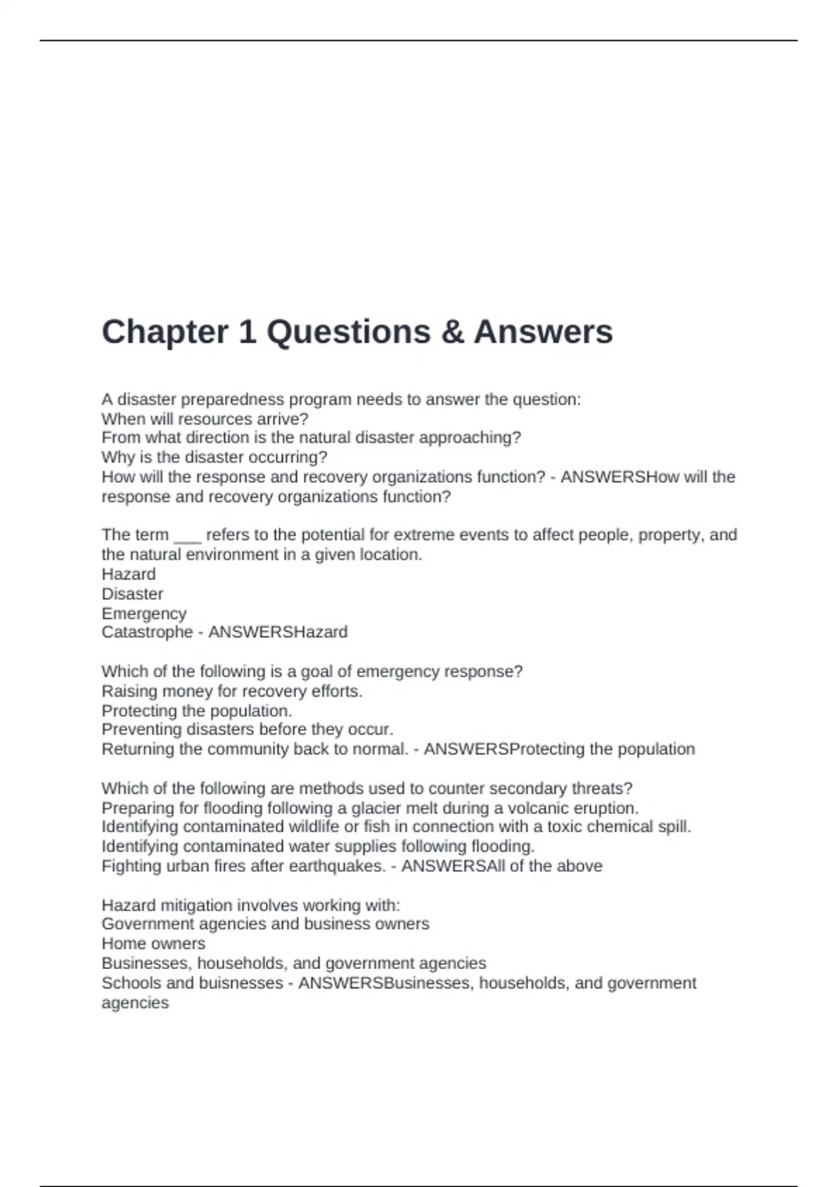 Chapter 1 Questions & Answers - Chapter 1 - Stuvia US