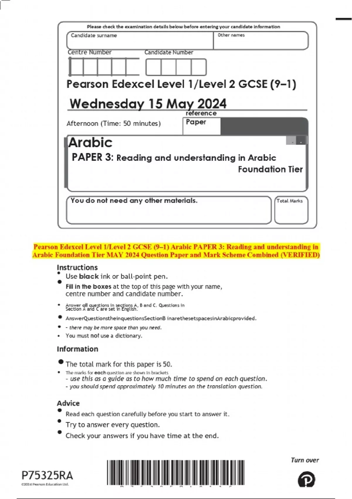 EXAMS BUNDLE::::Pearson Edexcel Level 1/Level 2 GCSE (9–1) Arabic ...