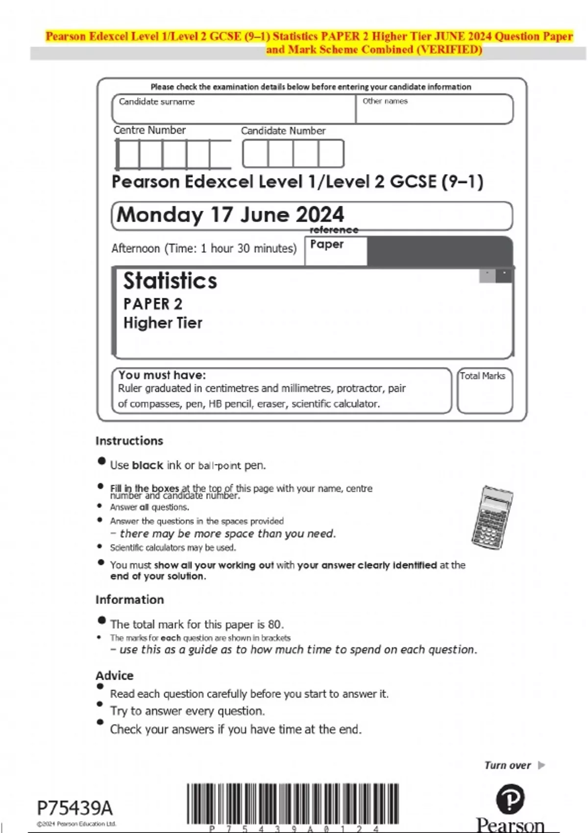 Pearson Edexcel Level 1/Level 2 GCSE (9–1) Turkish PAPER 1: Listening ...