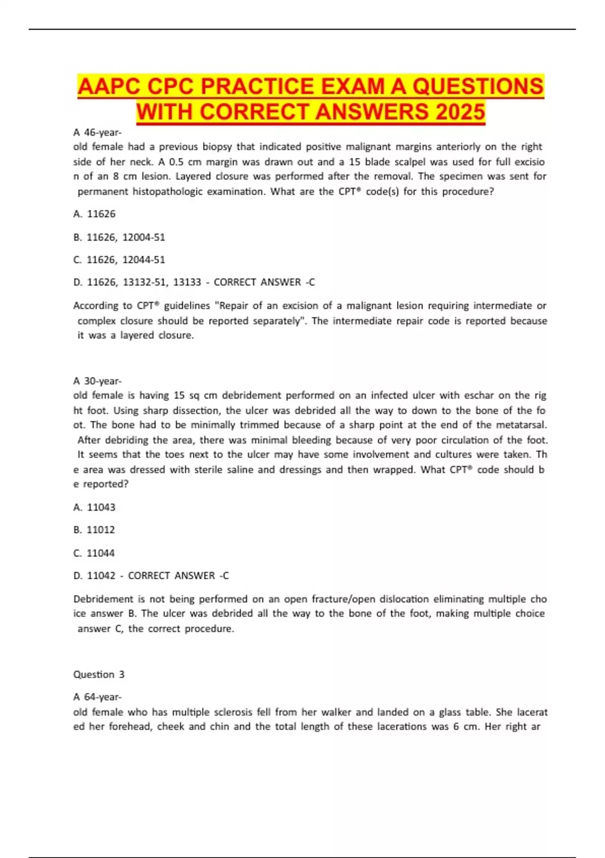 AAPC CPC PRACTICE EXAM A QUESTIONS WITH CORRECT ANSWERS 2025 - AAPC CPC ...