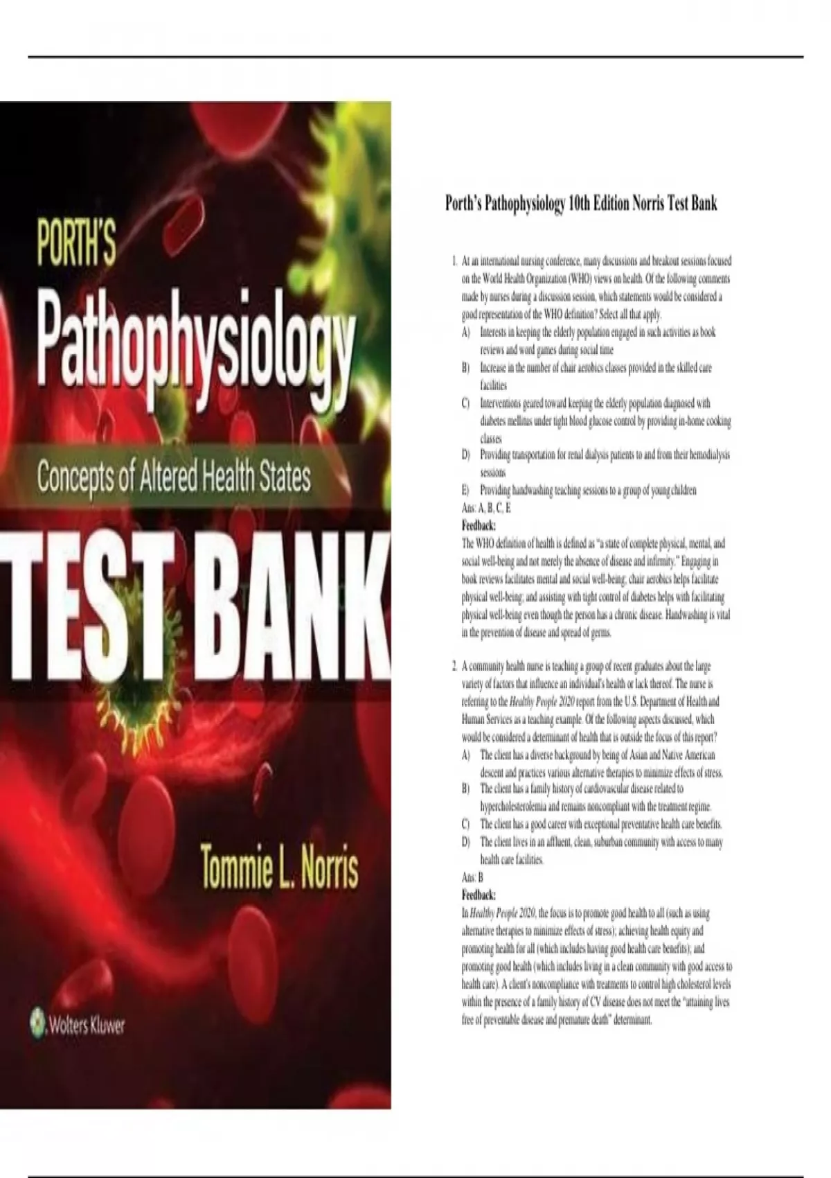Porth’s Pathophysiology 10th Edition Norris Test Bank Questions A nd ...