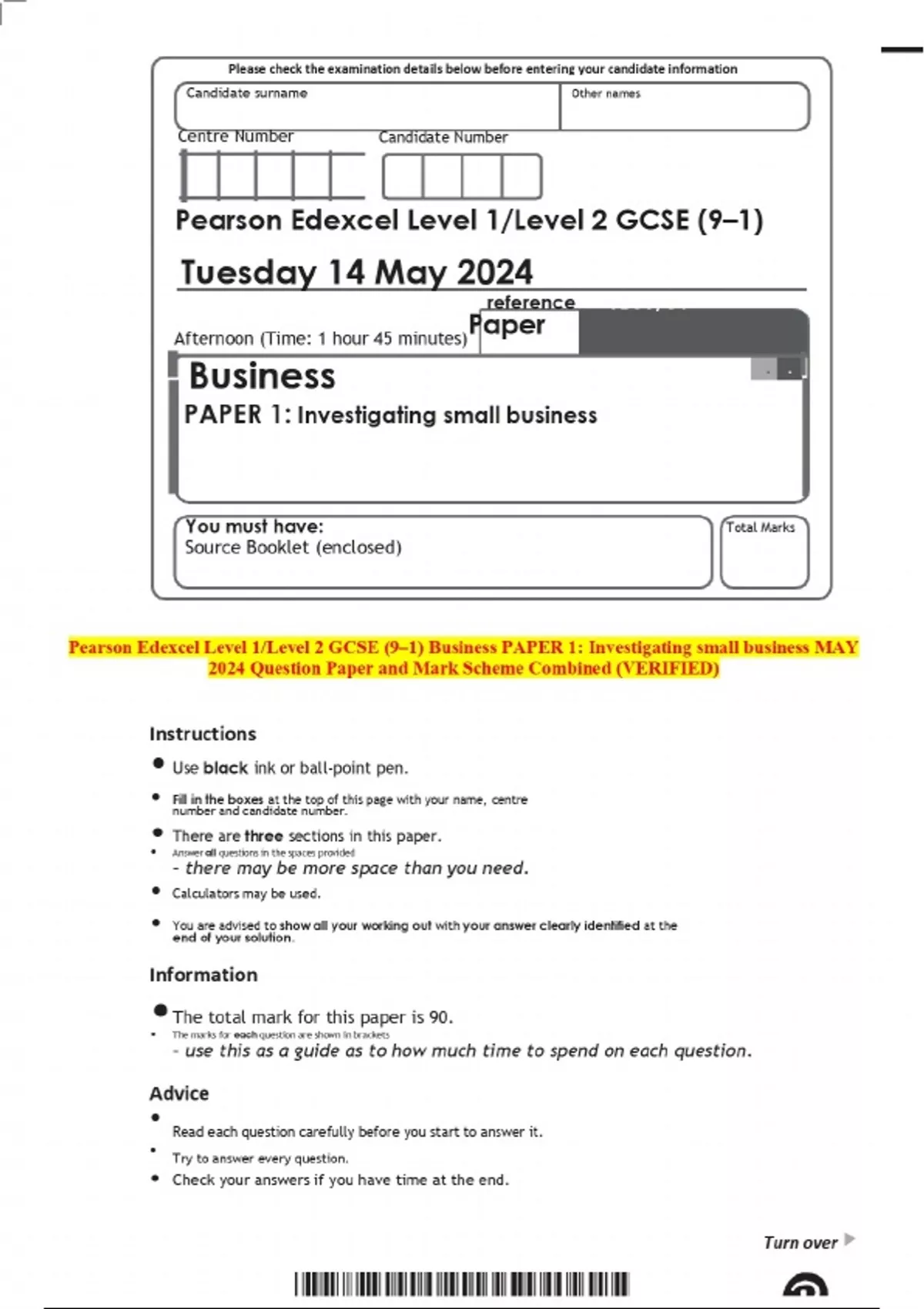 Pearson Edexcel Level 1/Level 2 GCSE (9–1) Business PAPER 1 ...