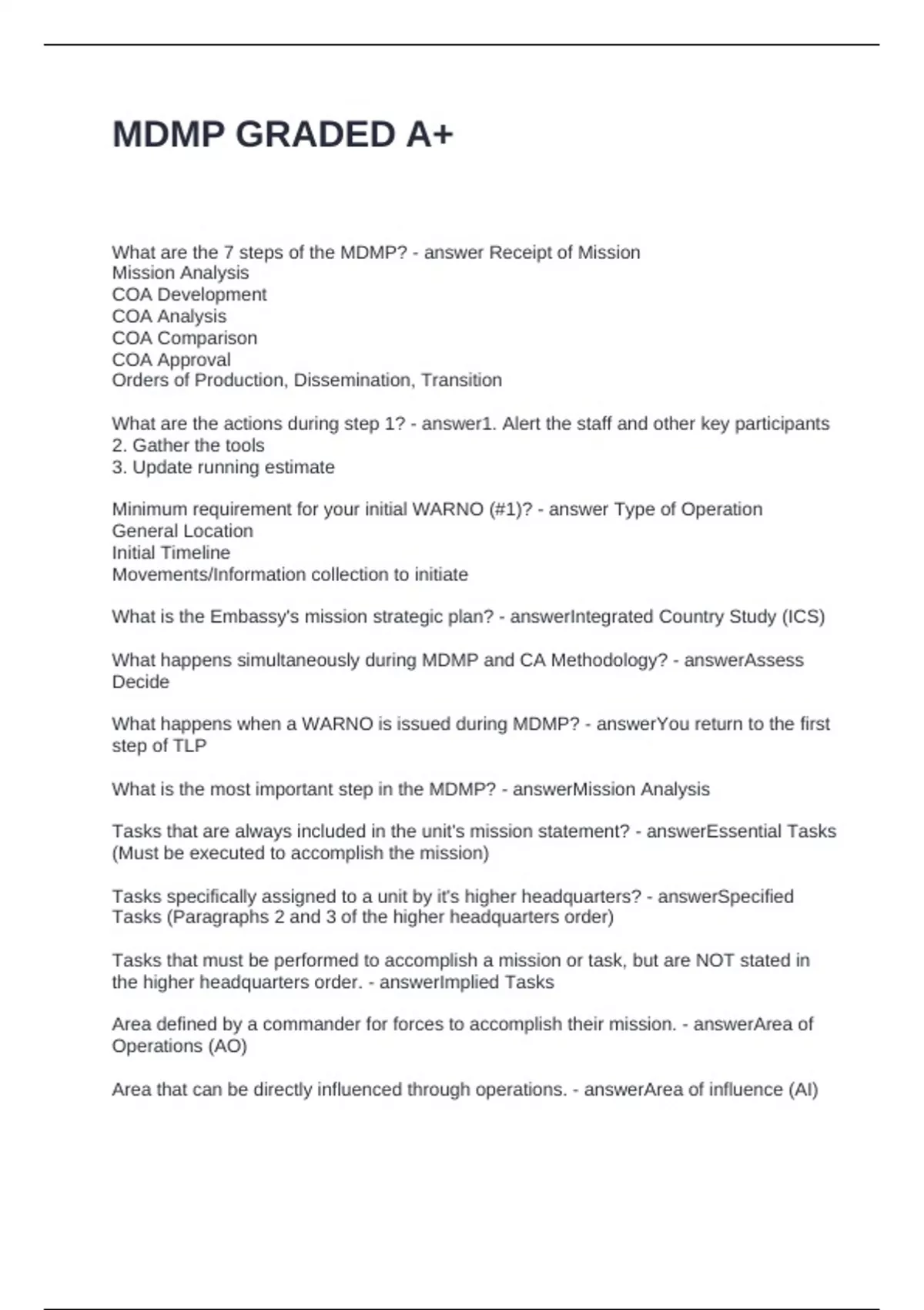 MDMP GRADED A+ QUESTIONS WITH COMPLETE ANSWERS - MDMP - Stuvia US