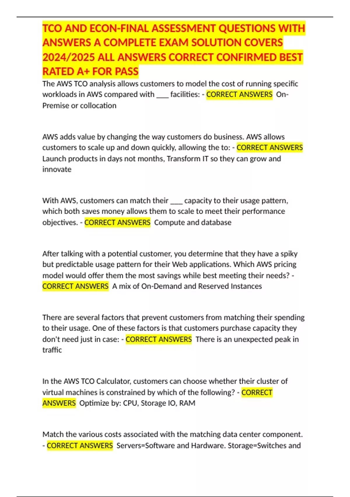 TCO AND ECON-FINAL ASSESSMENT QUESTIONS WITH ANSWERS A COMPLETE EXAM SOLUTION COVERS 2024/2025 ...