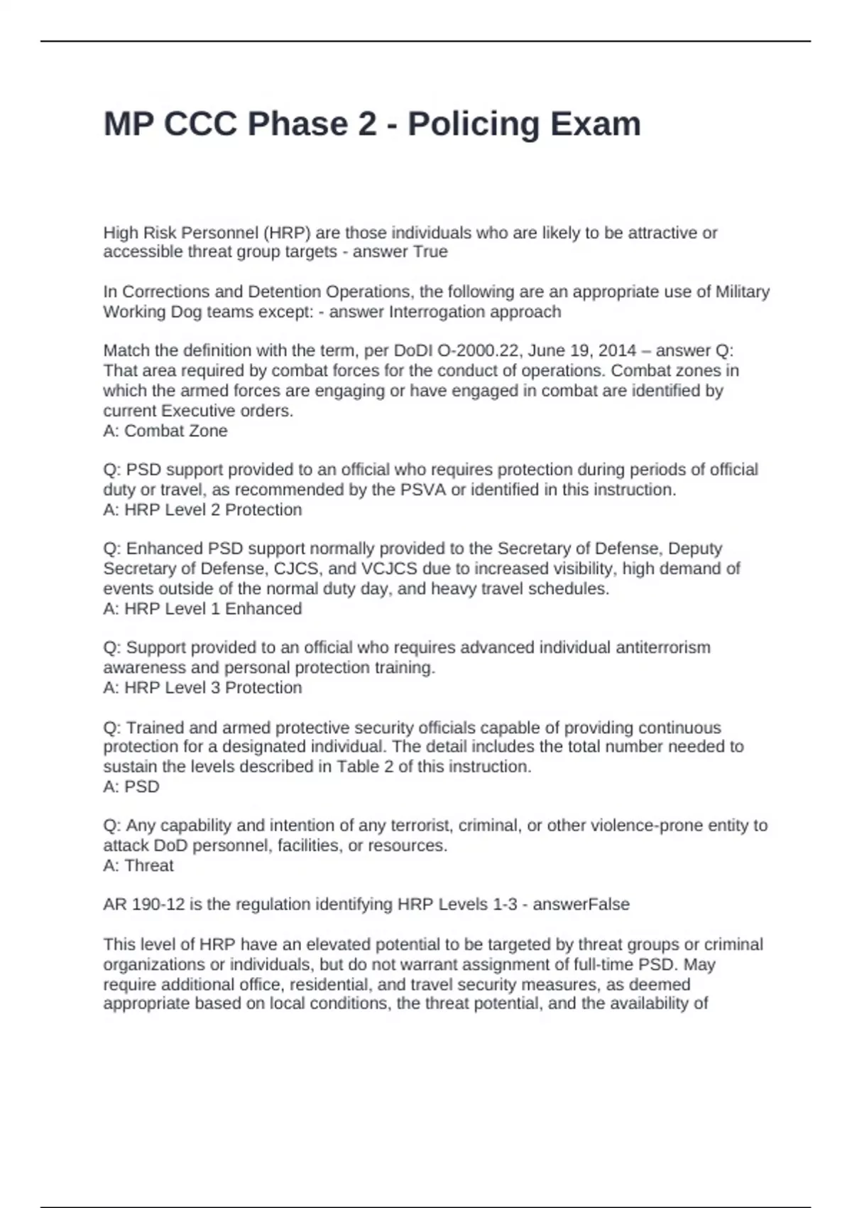 MP CCC Phase 2 - Policing Exam Questions and Answers - MPCCC-RC - Stuvia US