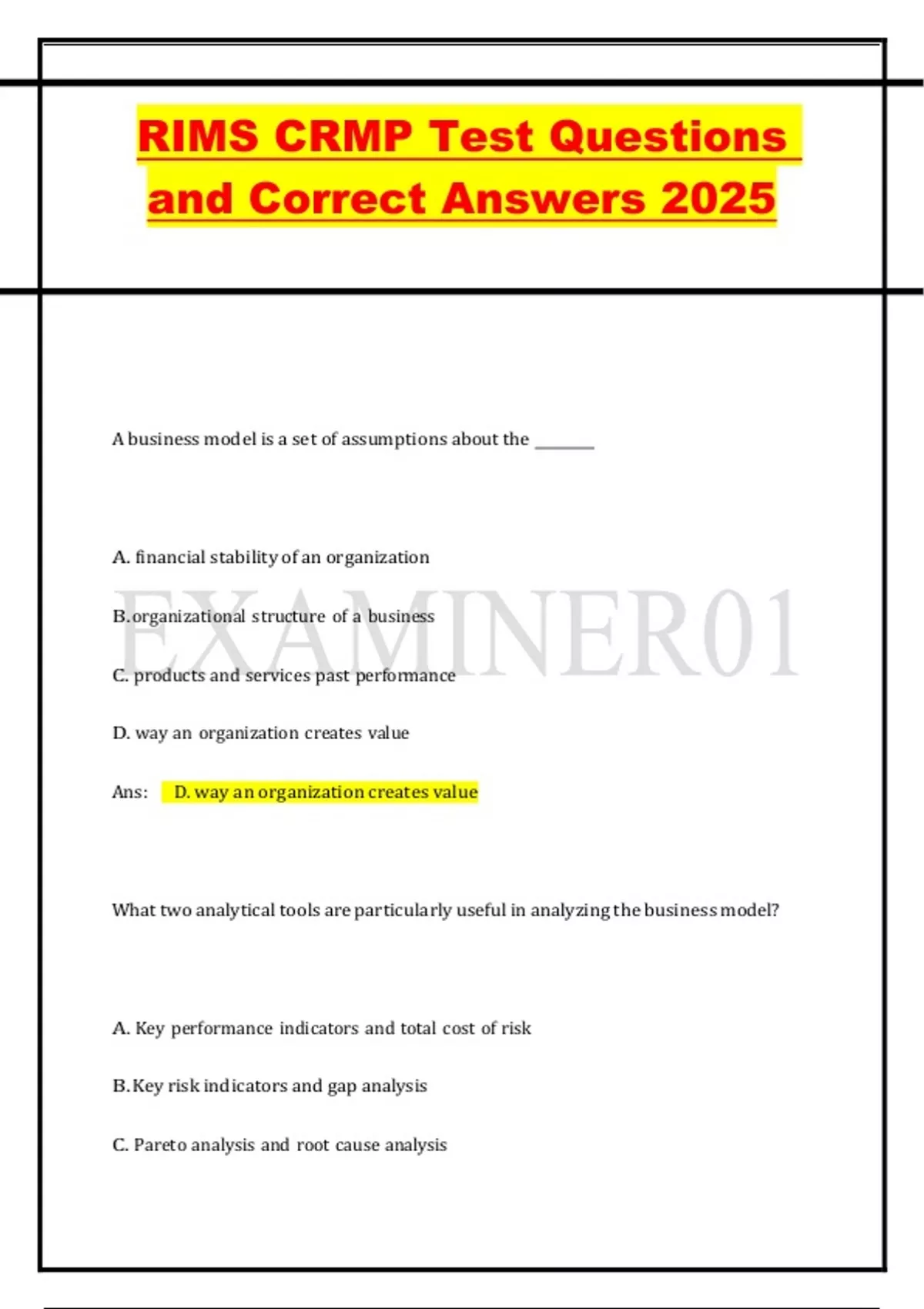 Questions and Correct Answers 2025 RIMS CRMP Test - RIMS CRMP - Stuvia US