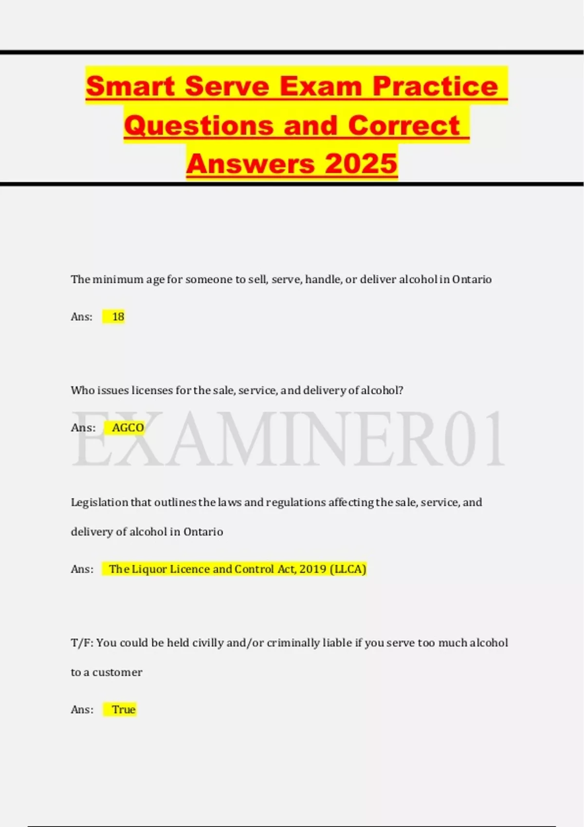 Smart Serve Exam Practice Questions and Correct Answers 2025 - Smart ...