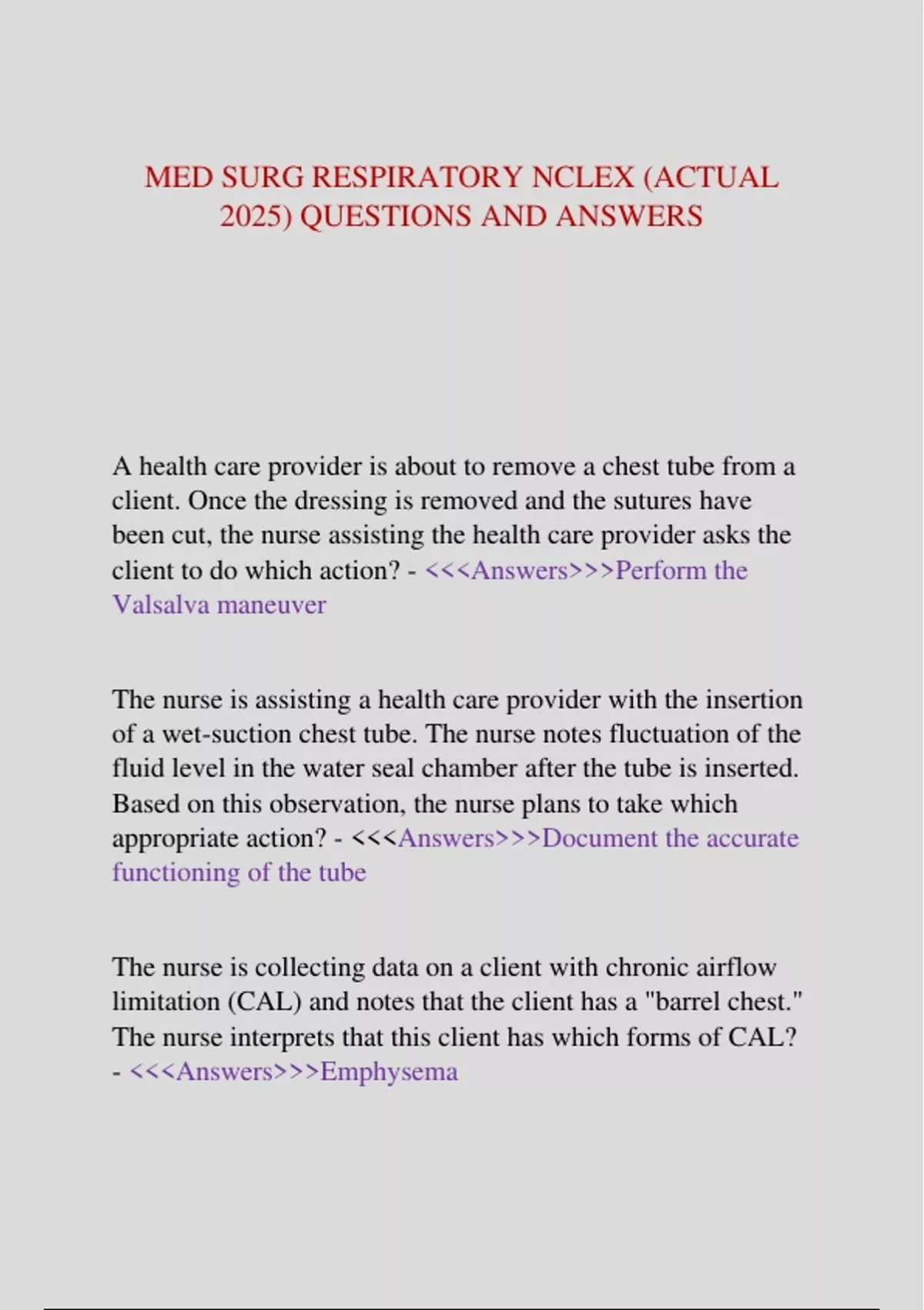 MED SURG RESPIRATORY NCLEX (ACTUAL 2025) QUESTIONS AND ANSWERS - MED ...
