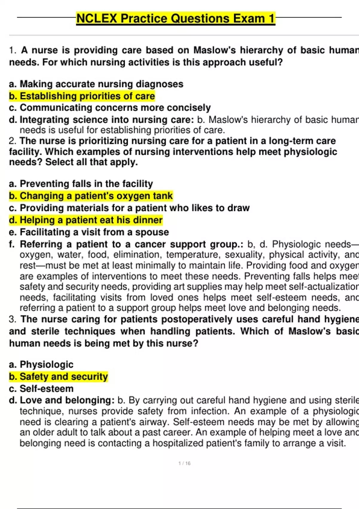 NCLEX Practice Questions Exam 1 - NCLEX-RN - Stuvia US