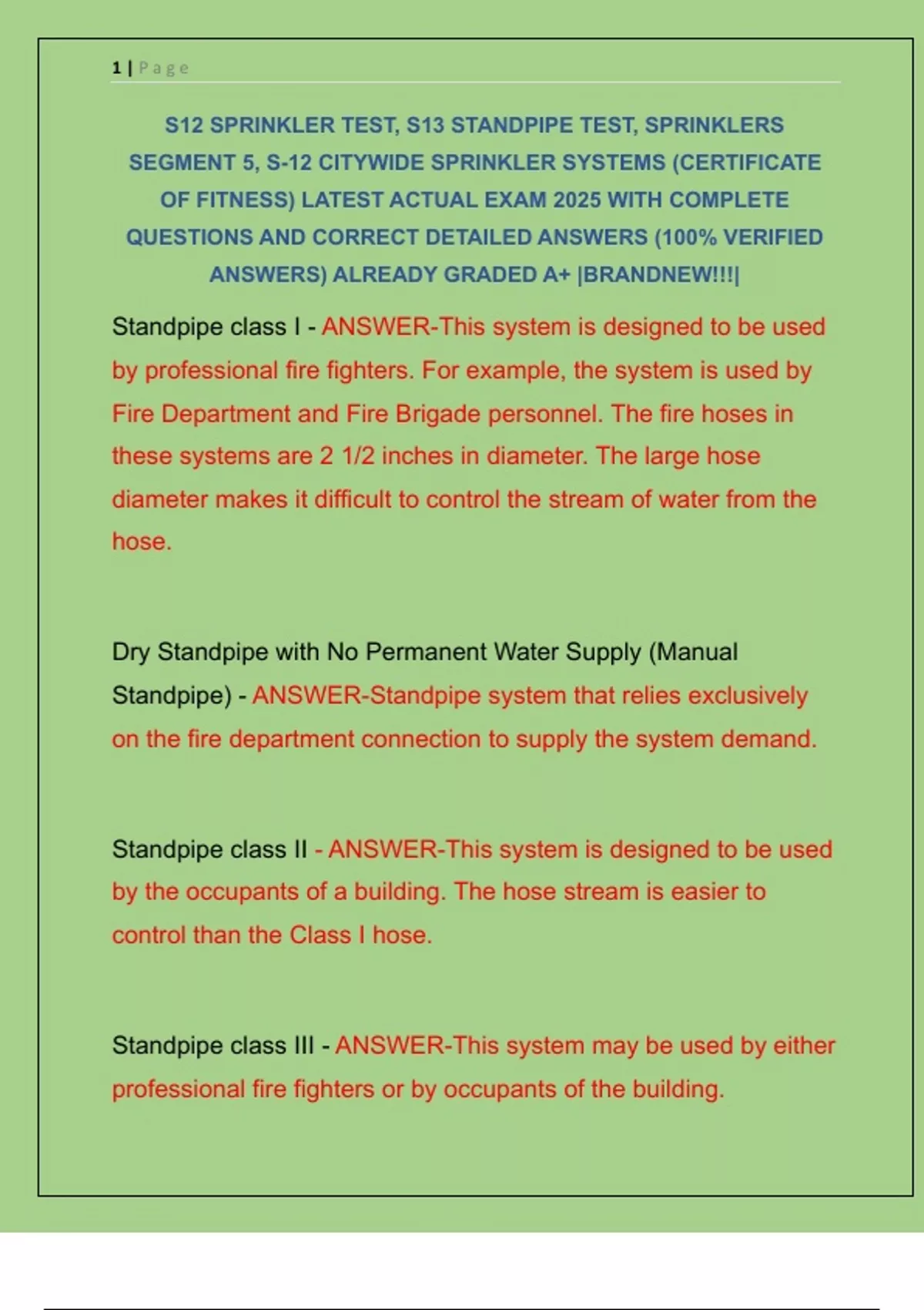 S12 SPRINKLER TEST, S13 STANDPIPE TEST, SPRINKLERS SEGMENT 5, S-12 ...