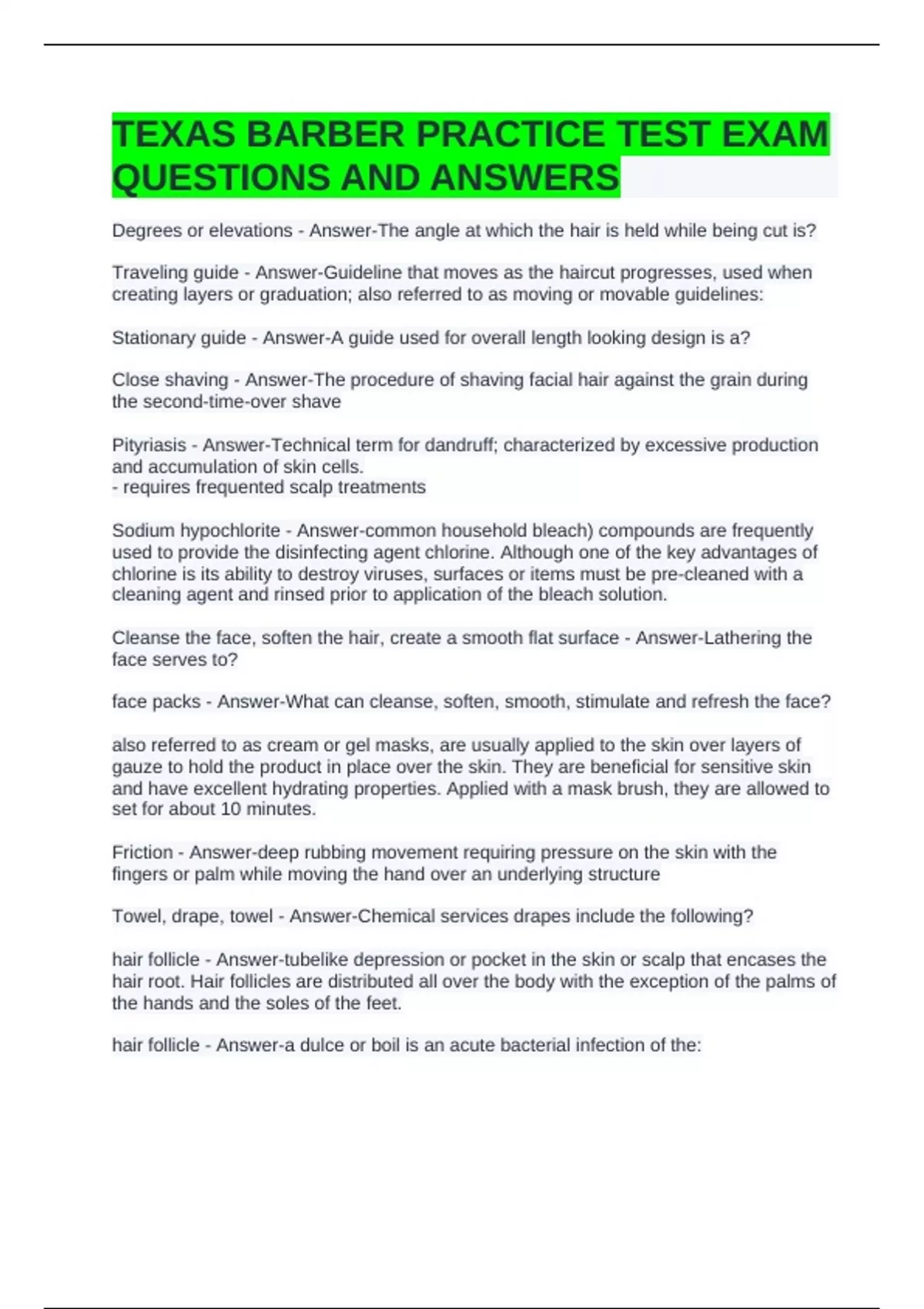 TEXAS BARBER PRACTICE TEST EXAM QUESTIONS AND ANSWERS - BARBER TEXAS ...