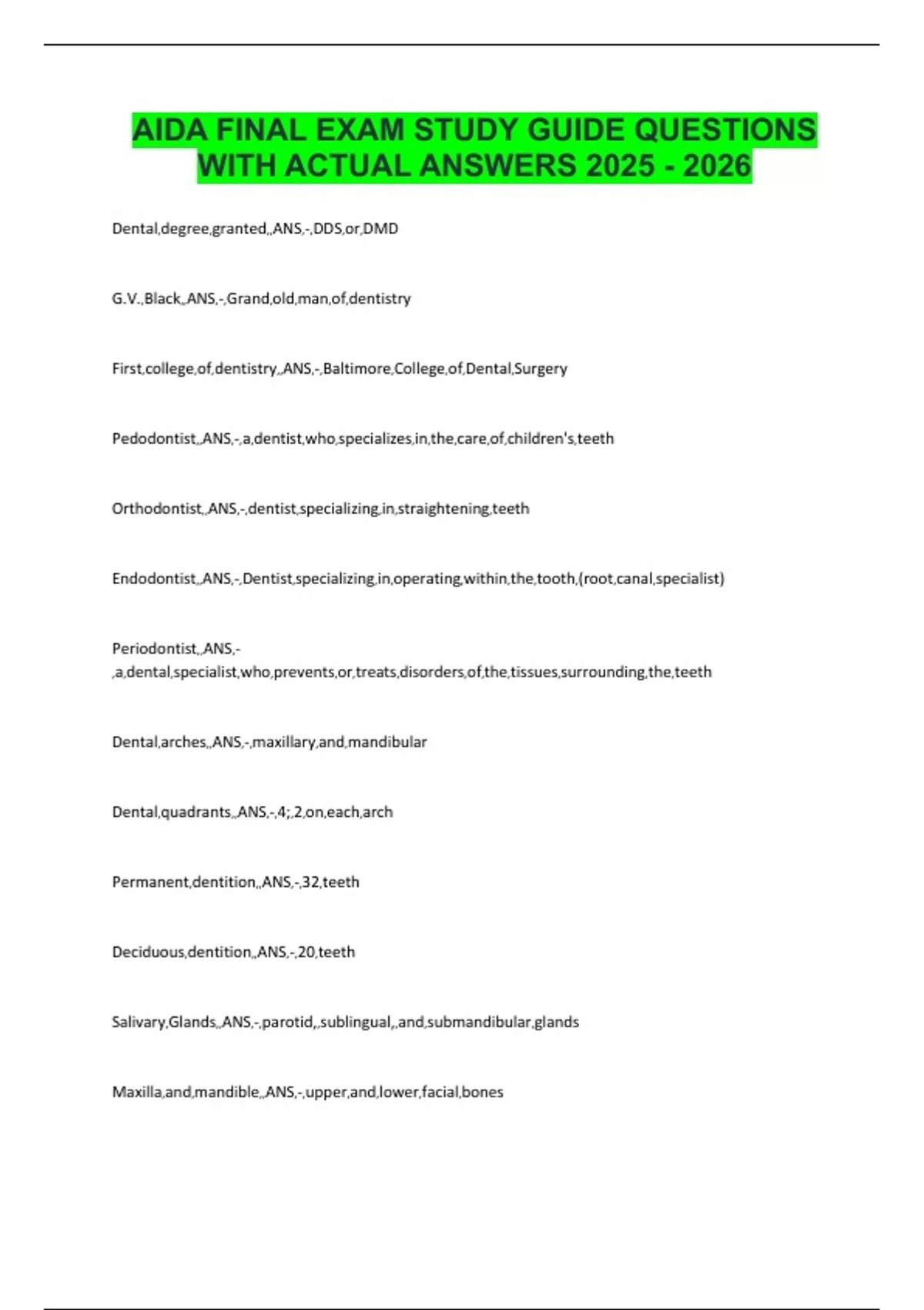 AIDA FINAL EXAM STUDY GUIDE QUESTIONS WITH ACTUAL ANSWERS - AIDA - Stuvia US