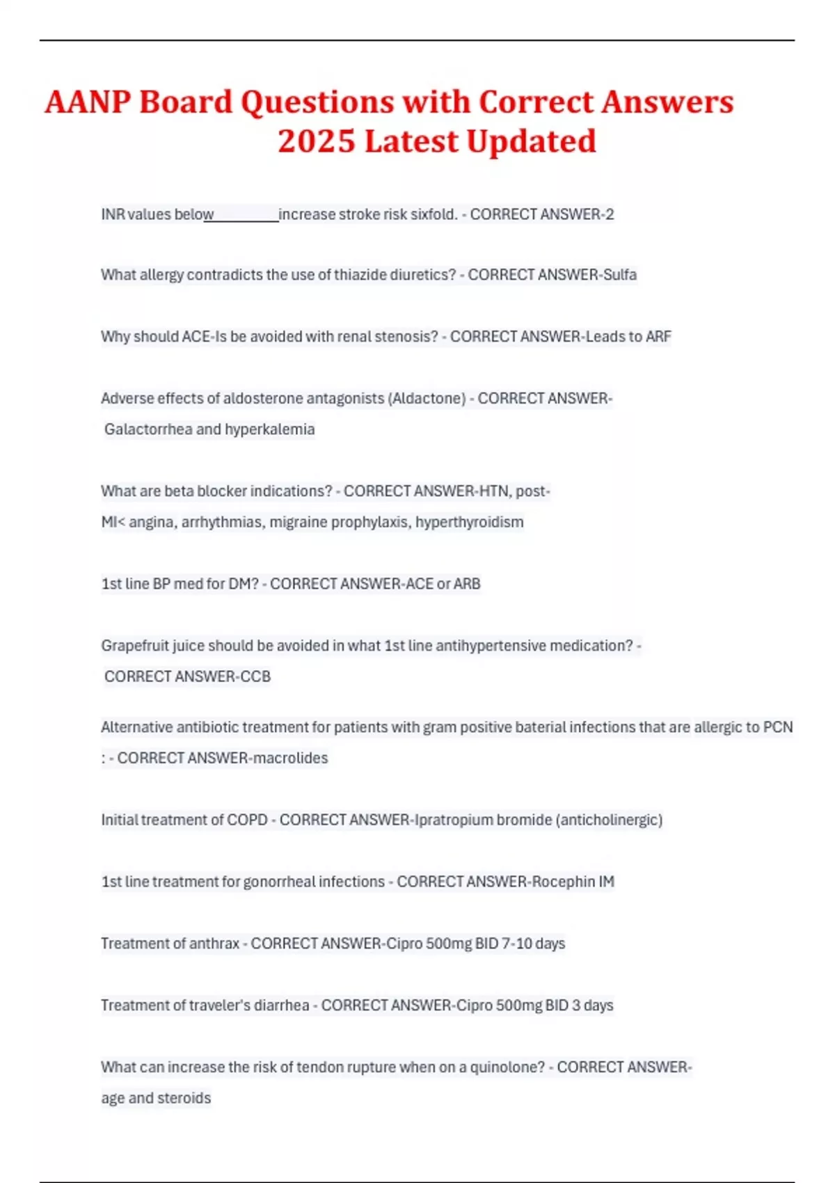 AANP Board Questions with Correct Answers 2025 Latest Updated - AANP ...