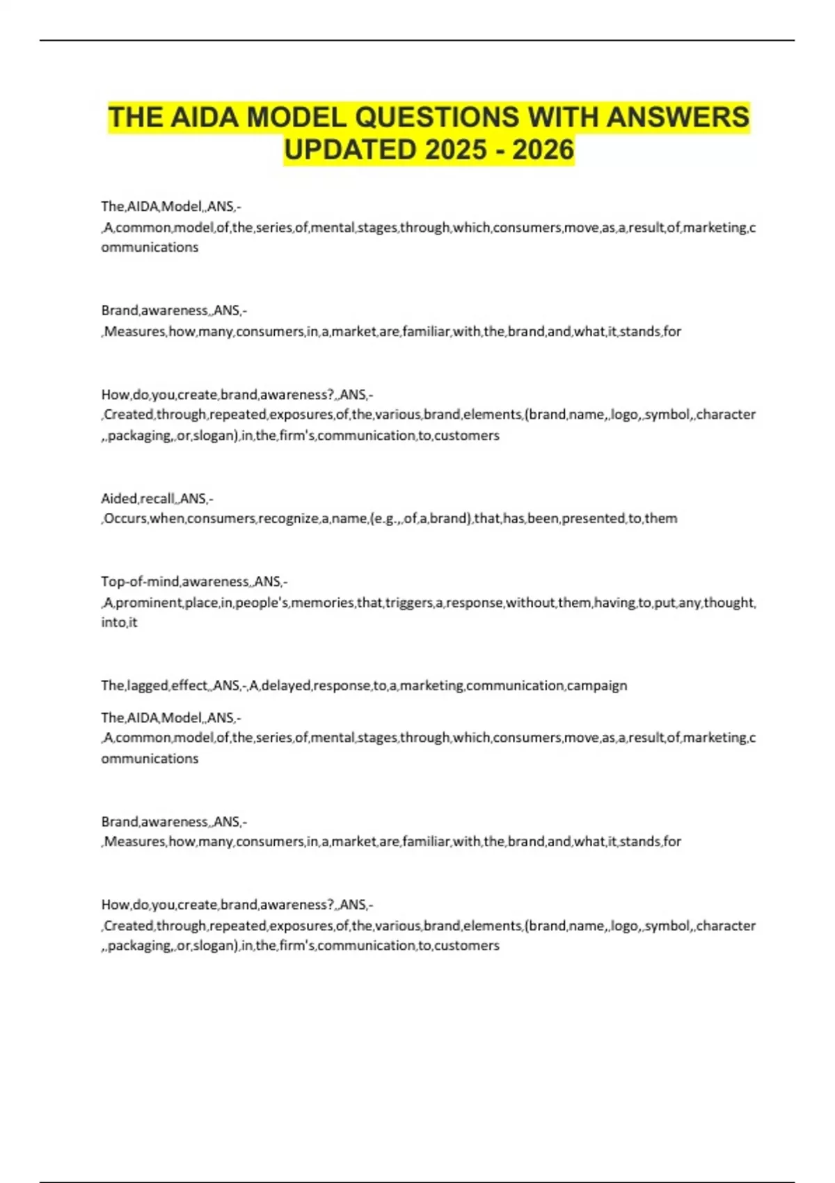 THE AIDA MODEL QUESTIONS WITH ANSWERS UPDATED - AIDA - Stuvia US