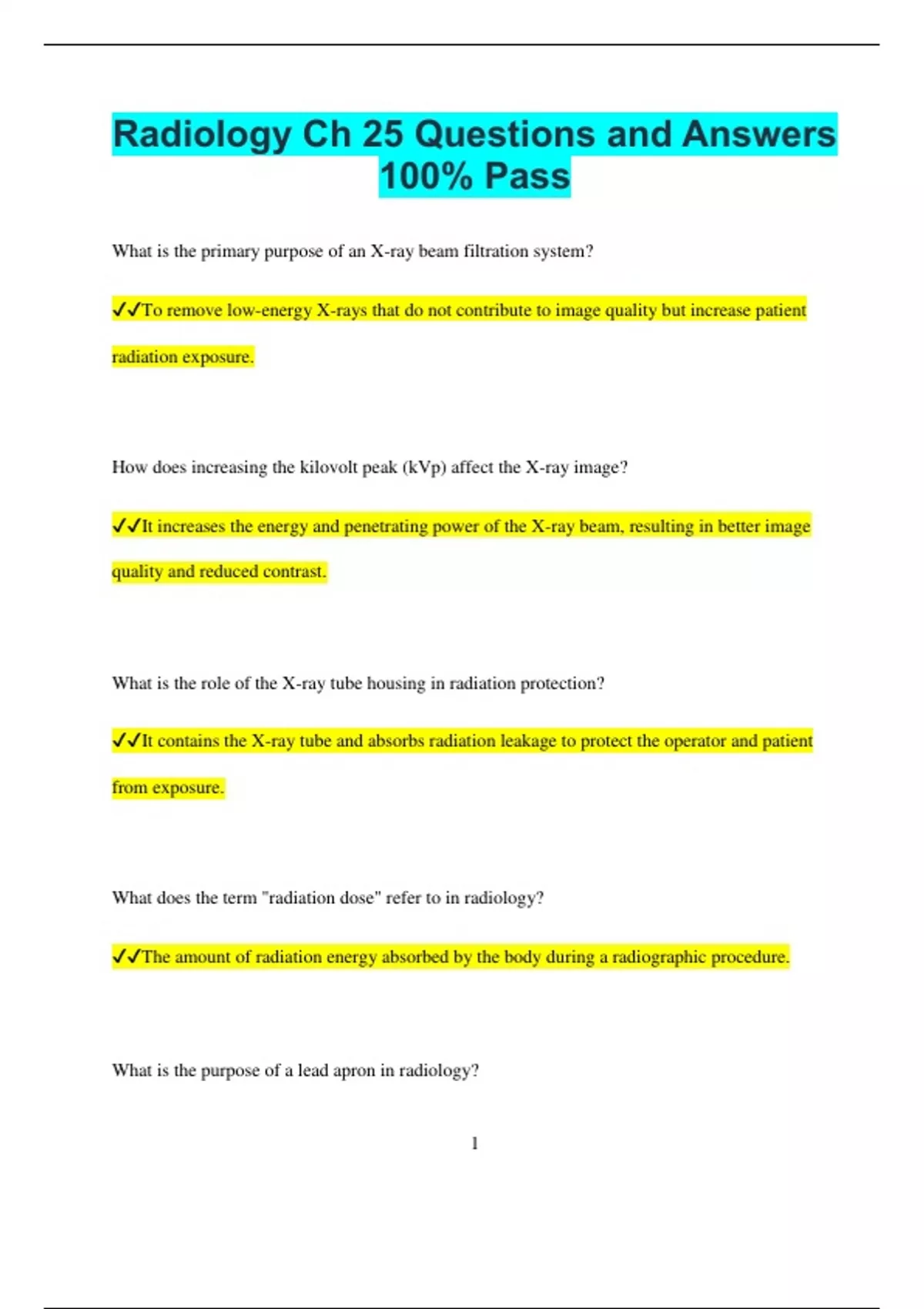 Radiology Ch 25 Questions and Answers 100% Pass - Radiology Ch 25 ...