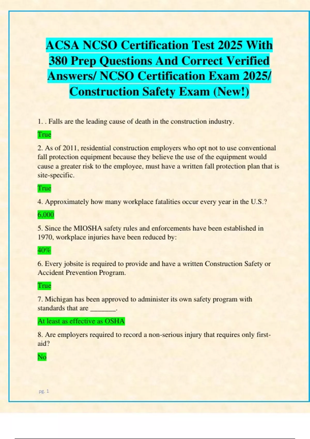 ACSA NCSO Certification Test 2025 With 380 Prep Questions And Correct ...