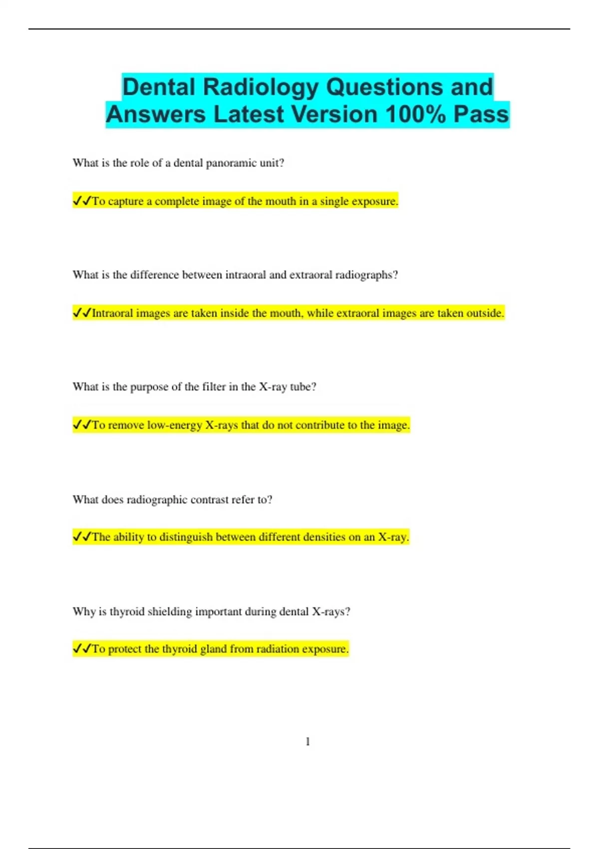 Dental Radiology Questions and Answers Latest Version 100% Pass ...