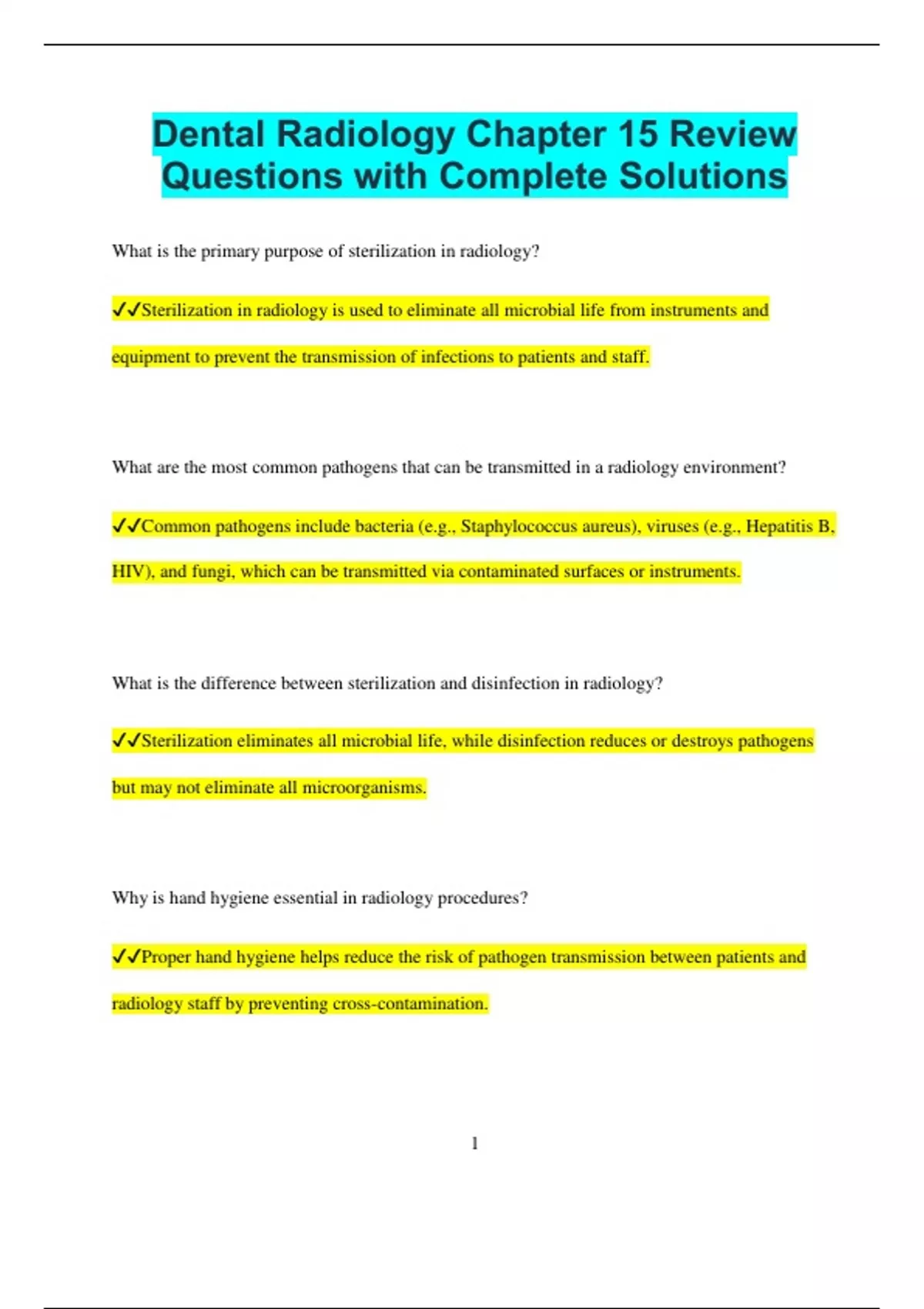 Dental Radiology Chapter 15 Review Questions with Complete Solutions - Dental Radiology Chapter ...