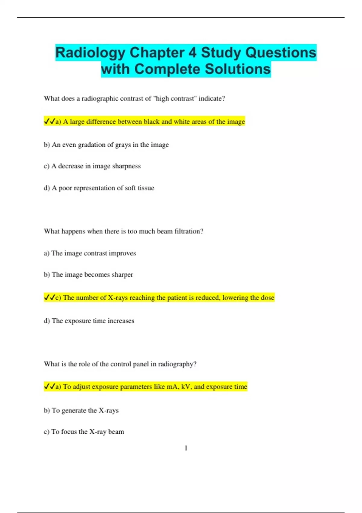 Radiology Chapter 4 Study Questions with Complete Solutions - Radiology ...