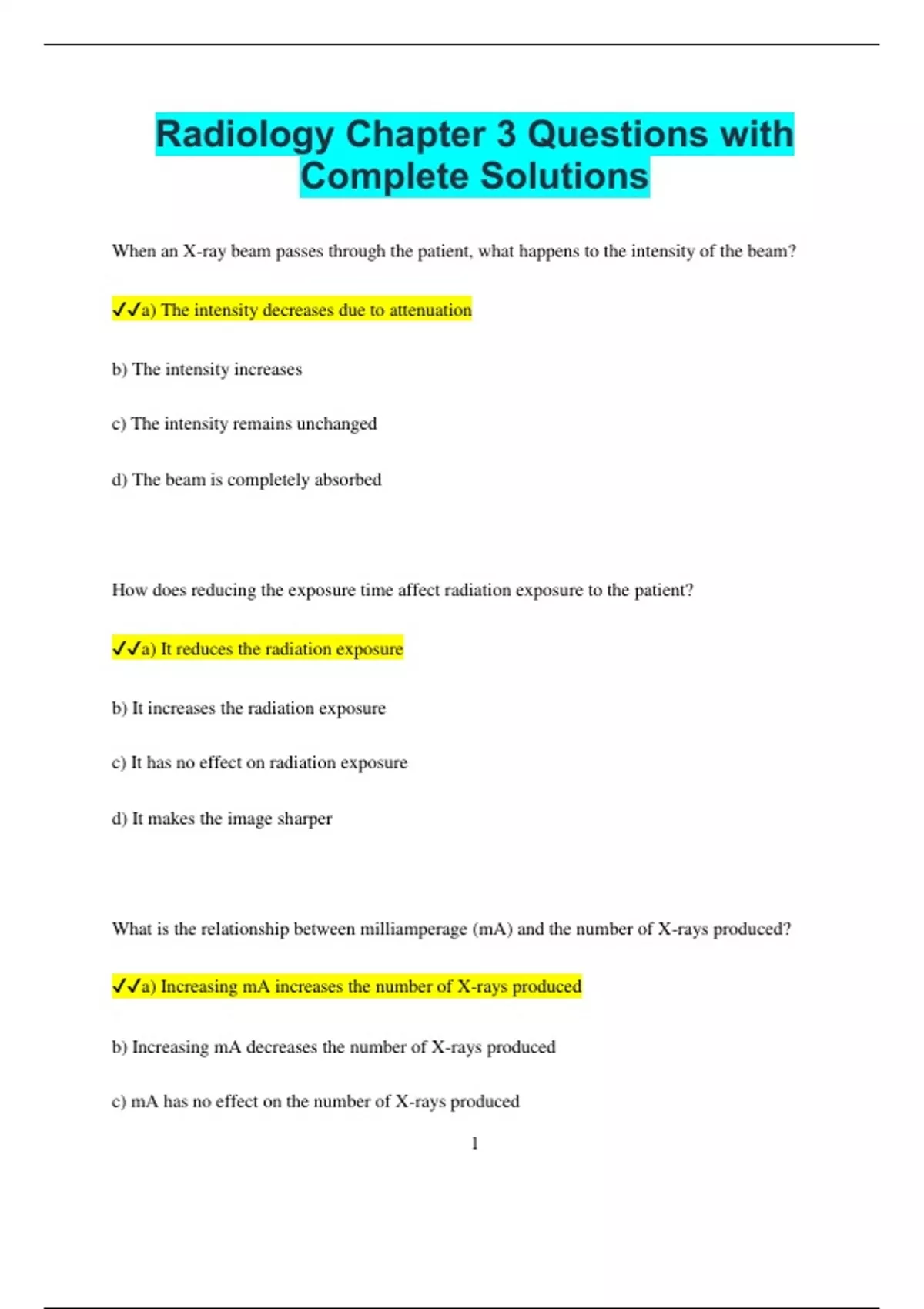 Radiology Chapter 3 Questions with Complete Solutions - Radiology ...