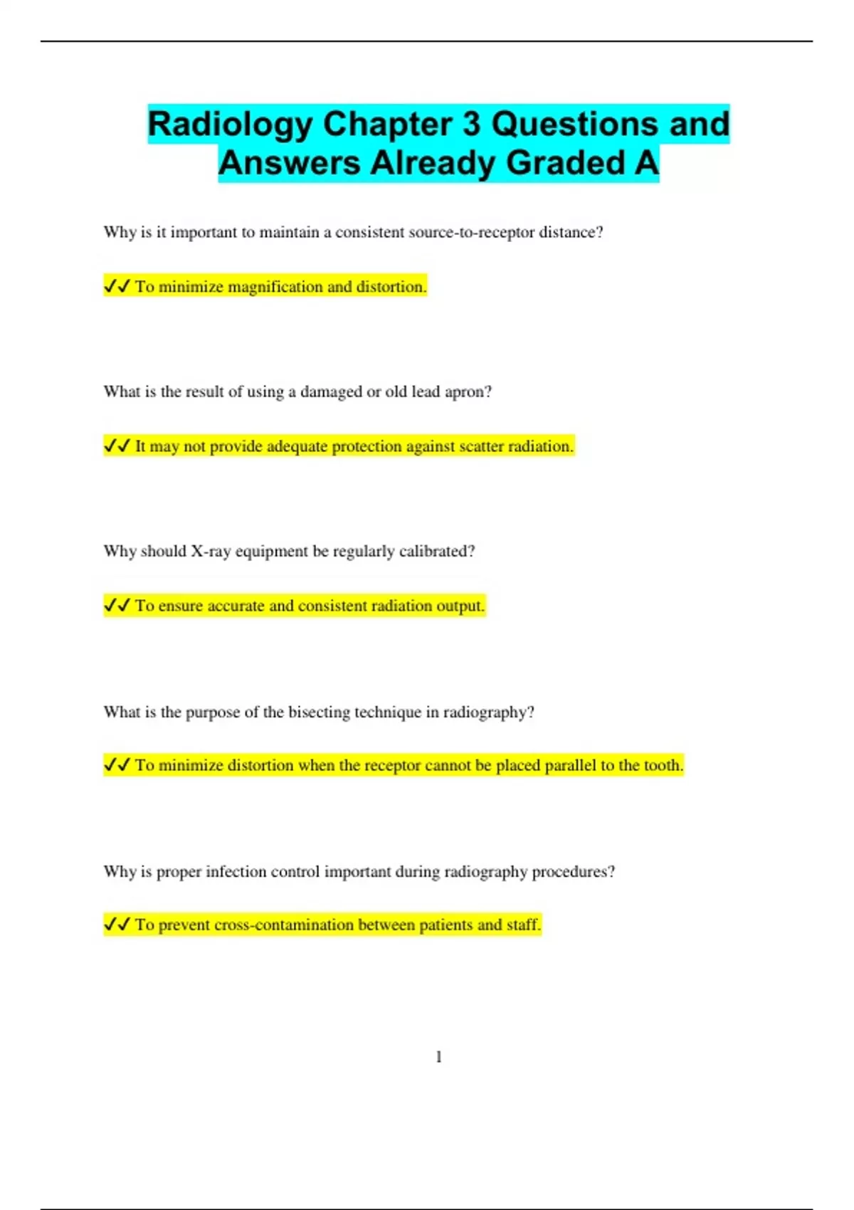 Radiology Chapter 3 Questions and Answers Already Graded A - Radiology ...