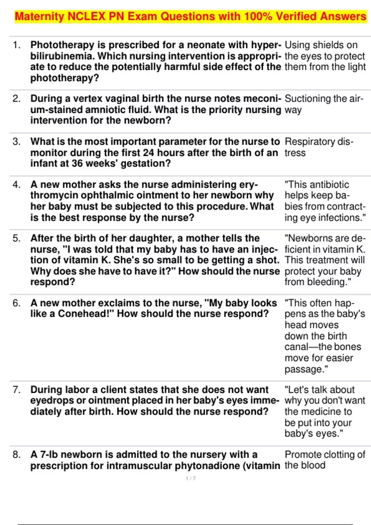 Maternity NCLEX PN Exam Questions with 100% Verified Answers ...