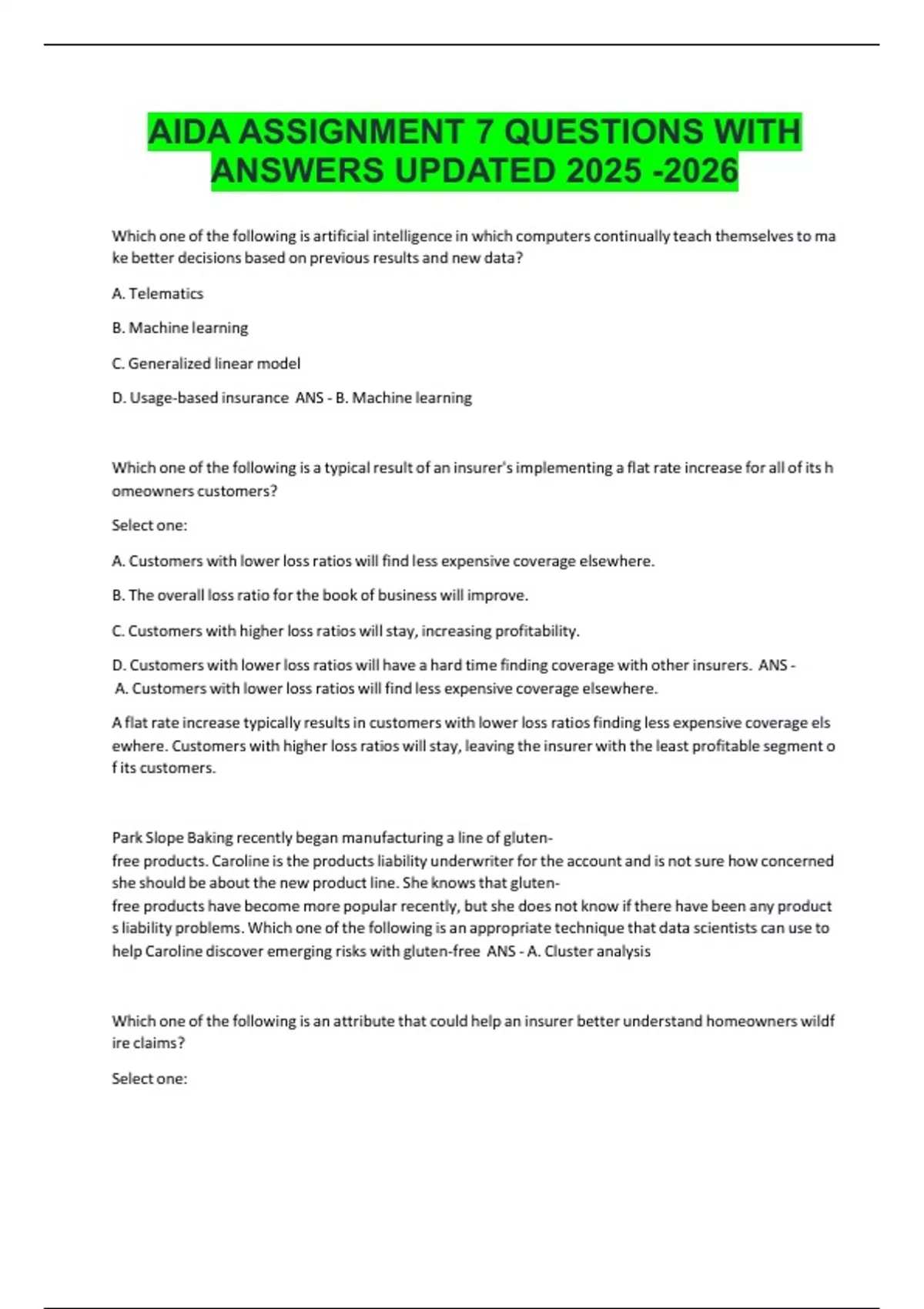 AIDA ASSIGNMENT 7 QUESTIONS WITH ANSWERS UPDATED - AIDA - Stuvia US