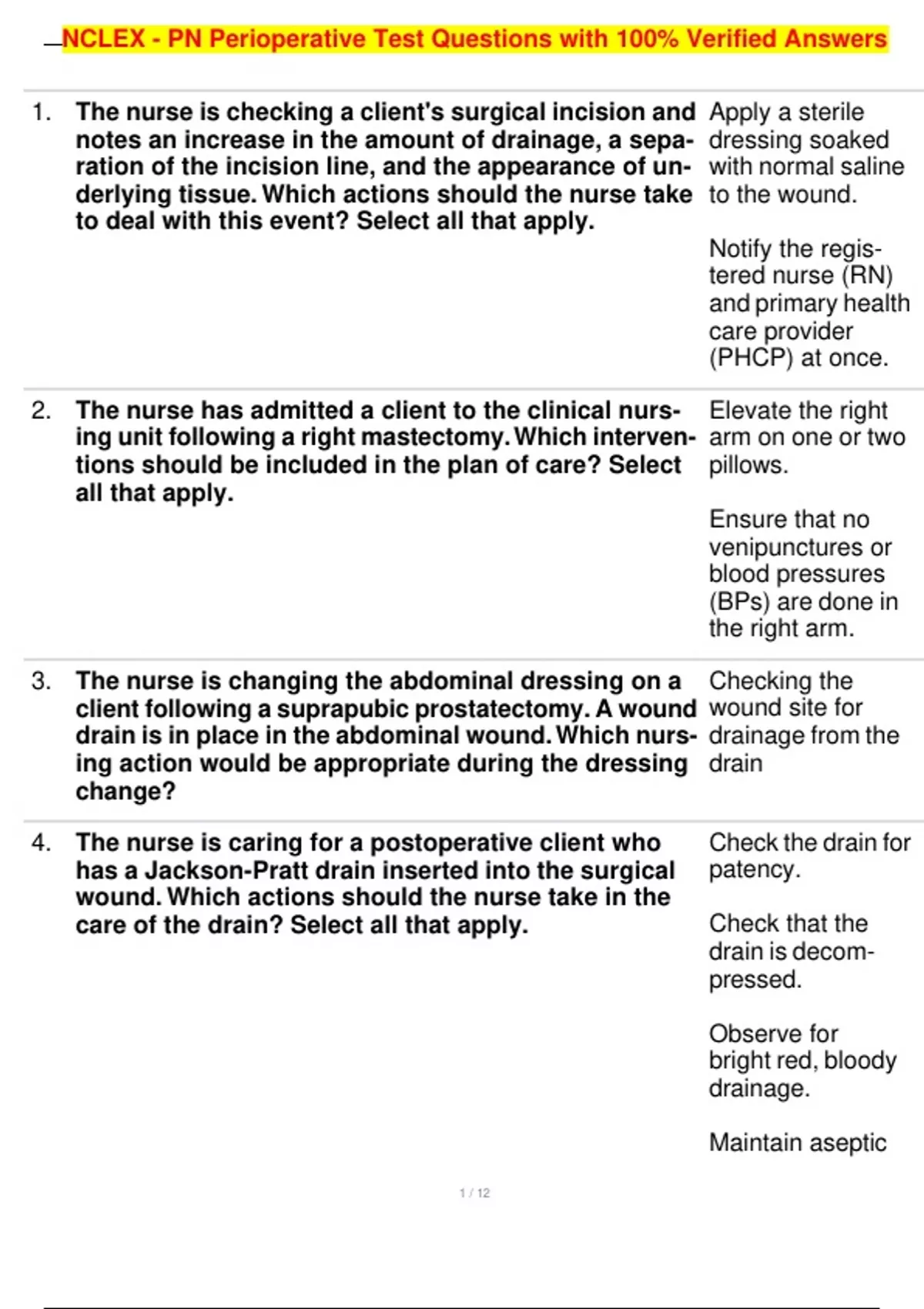 NCLEX - PN Perioperative Test Questions with 100% Verified Answers ...