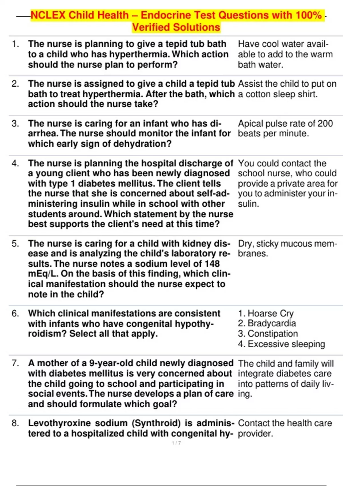 NCLEX Child Health – Endocrine Test Questions with 100% Verified ...
