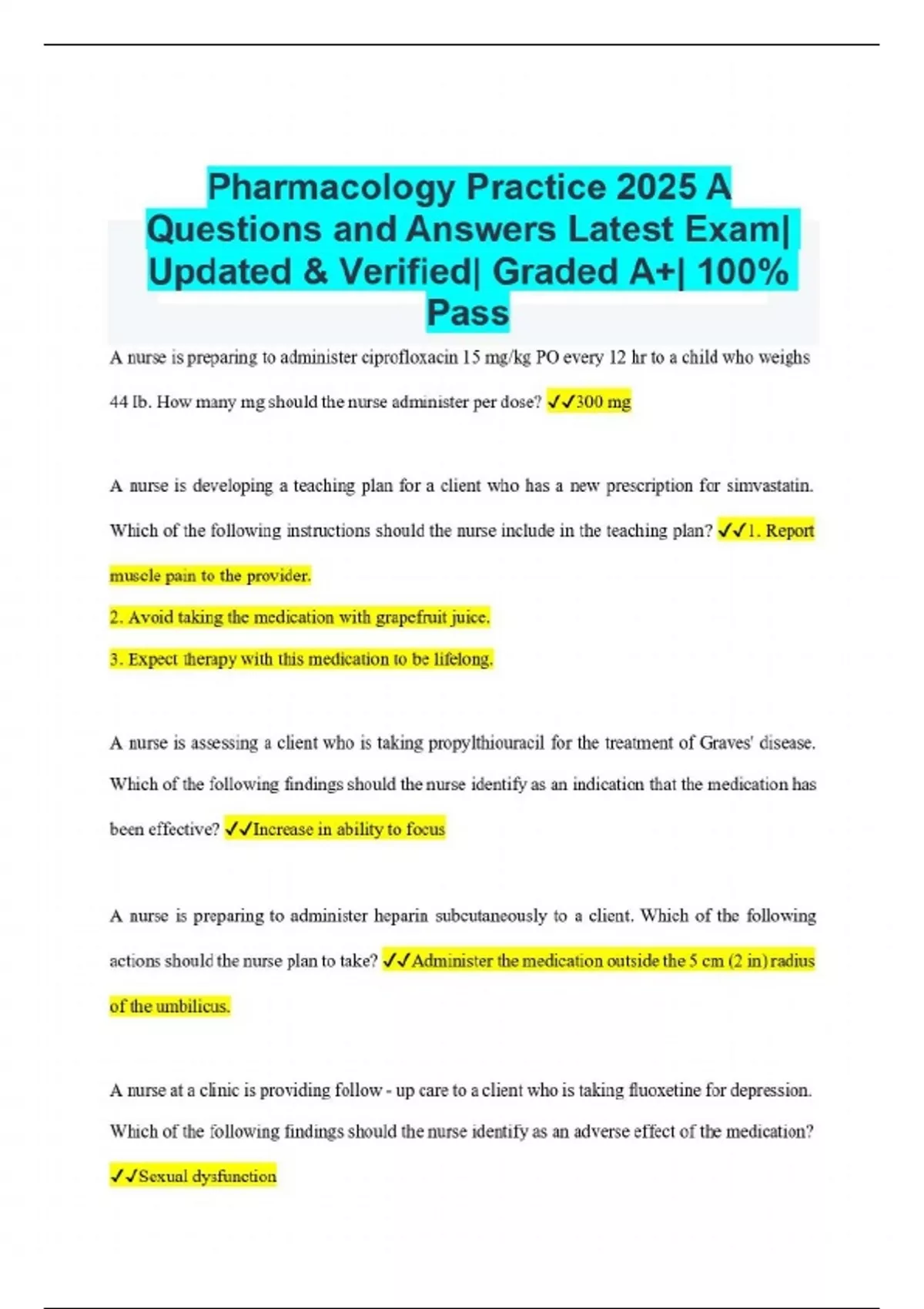 Pharmacology Practice 2025 A Questions and Answers Latest Exam| Updated ...