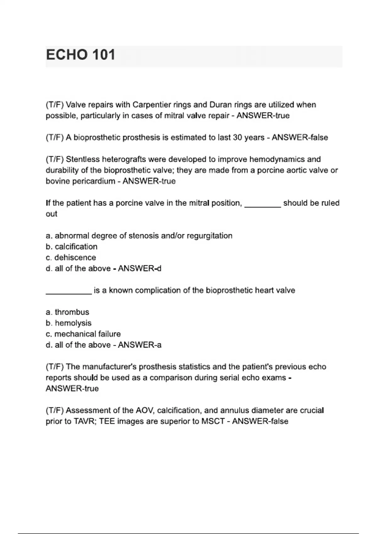 ECHO 101 EXAM QUESTIONS AND ANSWERS 2024/2025 - Electrocardiography ...