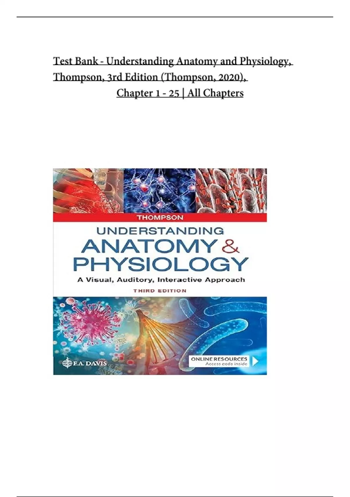 Test Bank for Understanding Anatomy and Physiology, Thompson, 3rd ...