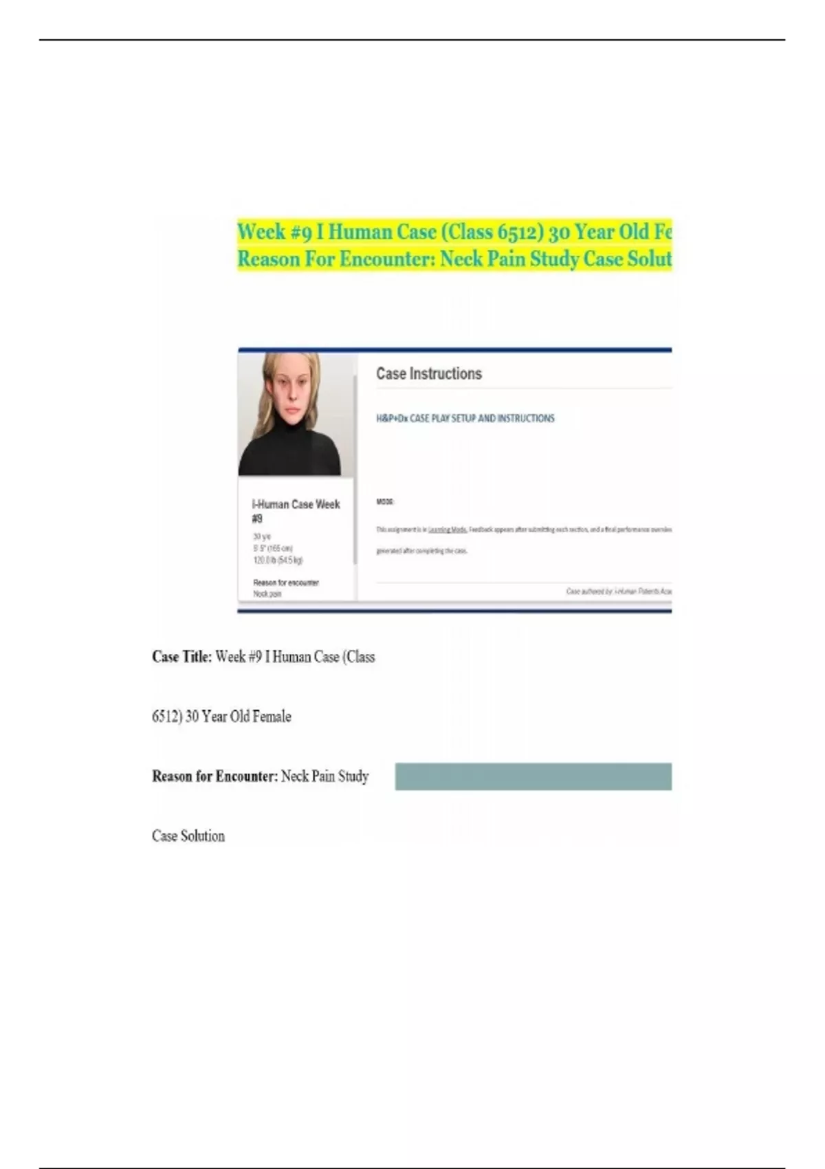 Complete iHuman Case Study Analysis: 30-Year-Old Female with Neck Pain ...