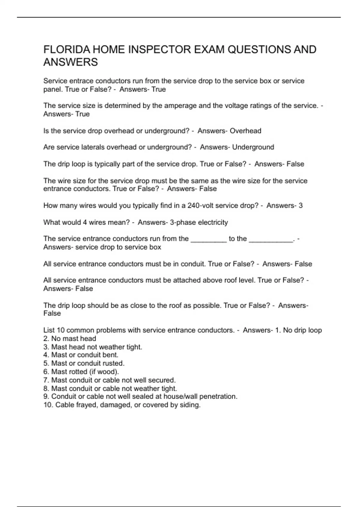 FLORIDA HOME INSPECTOR EXAM QUESTIONS AND ANSWERS - FLORIDA HOME ...