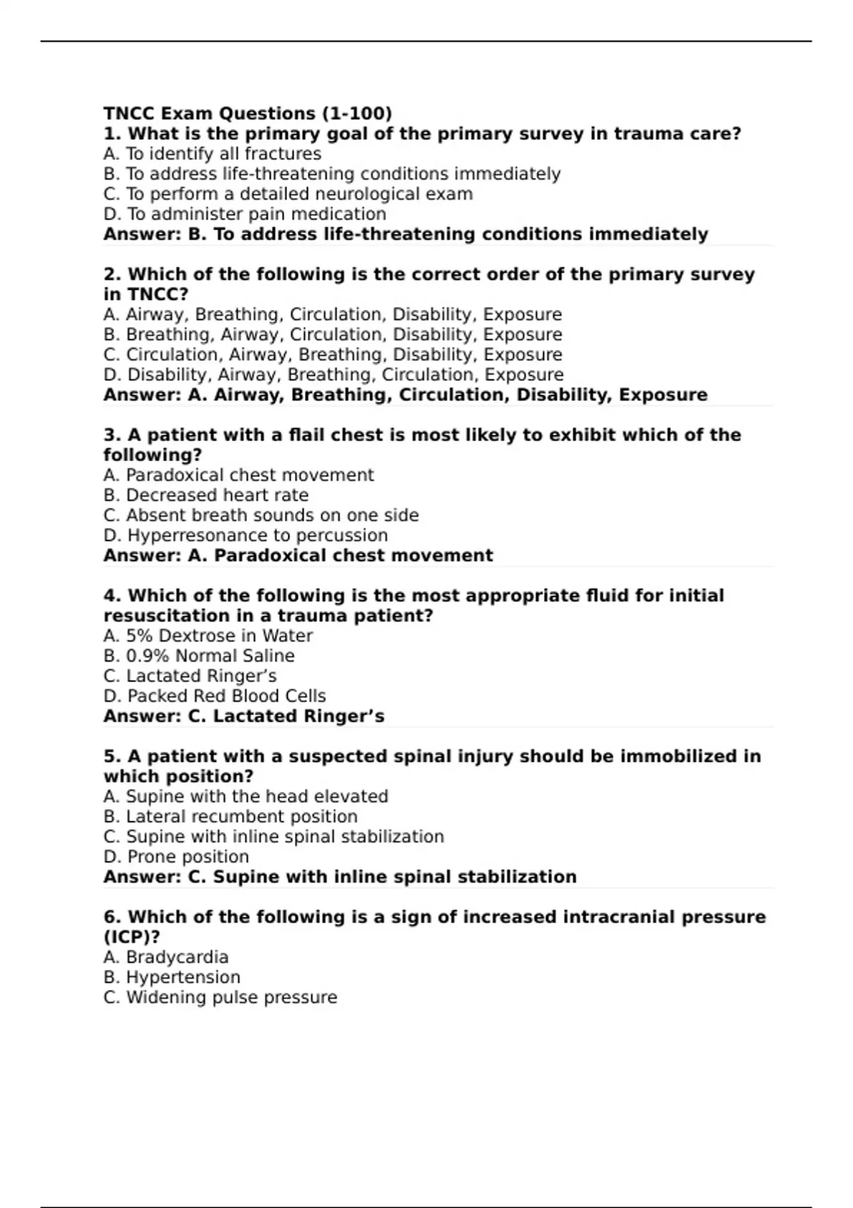 2025 TNCC Exam Questions (1-100) with 100% Correct Answers - TNCC ...