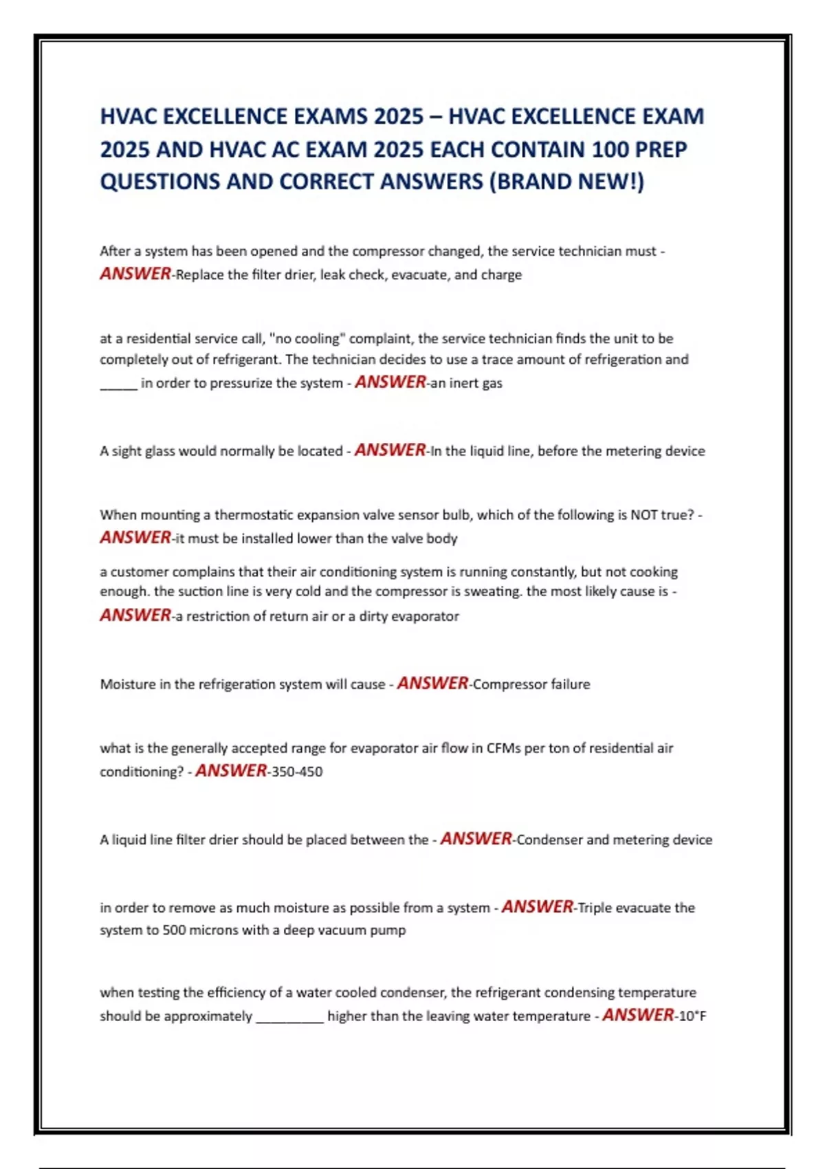 HVAC EXCELLENCE EXAMS 2025 – HVAC EXCELLENCE EXAM 2025 AND HVAC AC EXAM ...