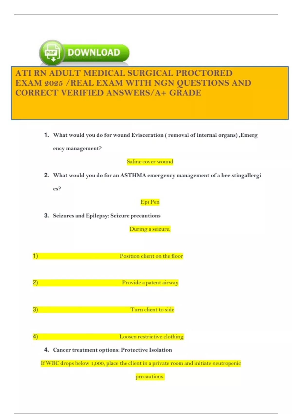 ATI RN ADULT MEDICAL SURGICAL PROCTORED EXAM 2025 /REAL EXAM WITH NGN ...