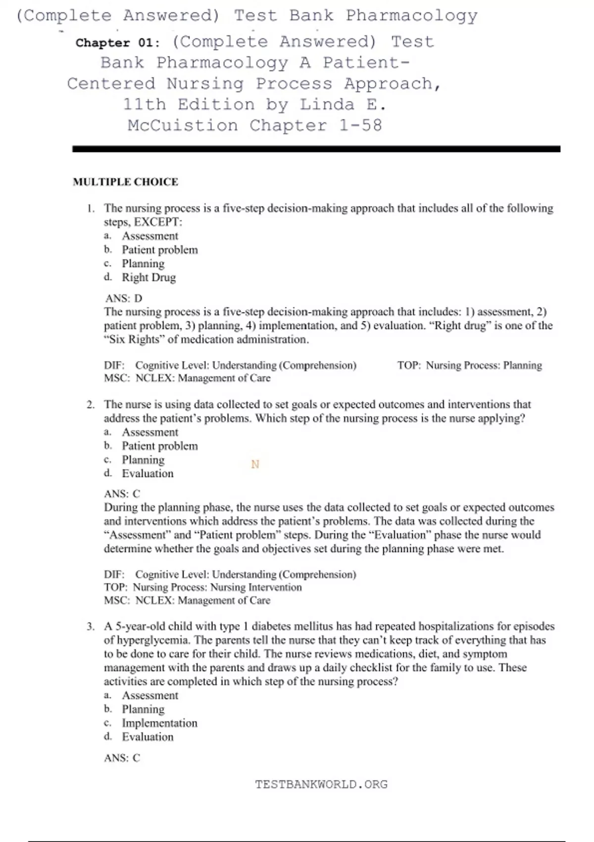 Test Bank For Pharmacology A Patient-Centered Nursing Process Approach ...