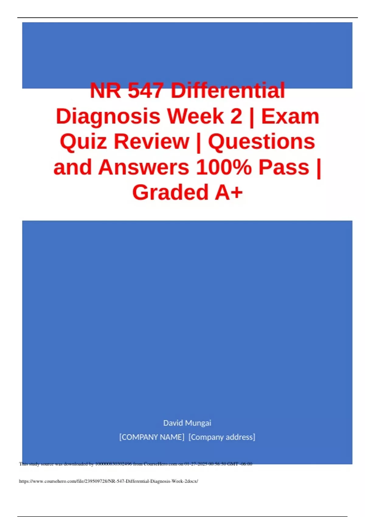NR 547 Differential Diagnosis Week 2 | Exam Quiz Review | Questions and ...