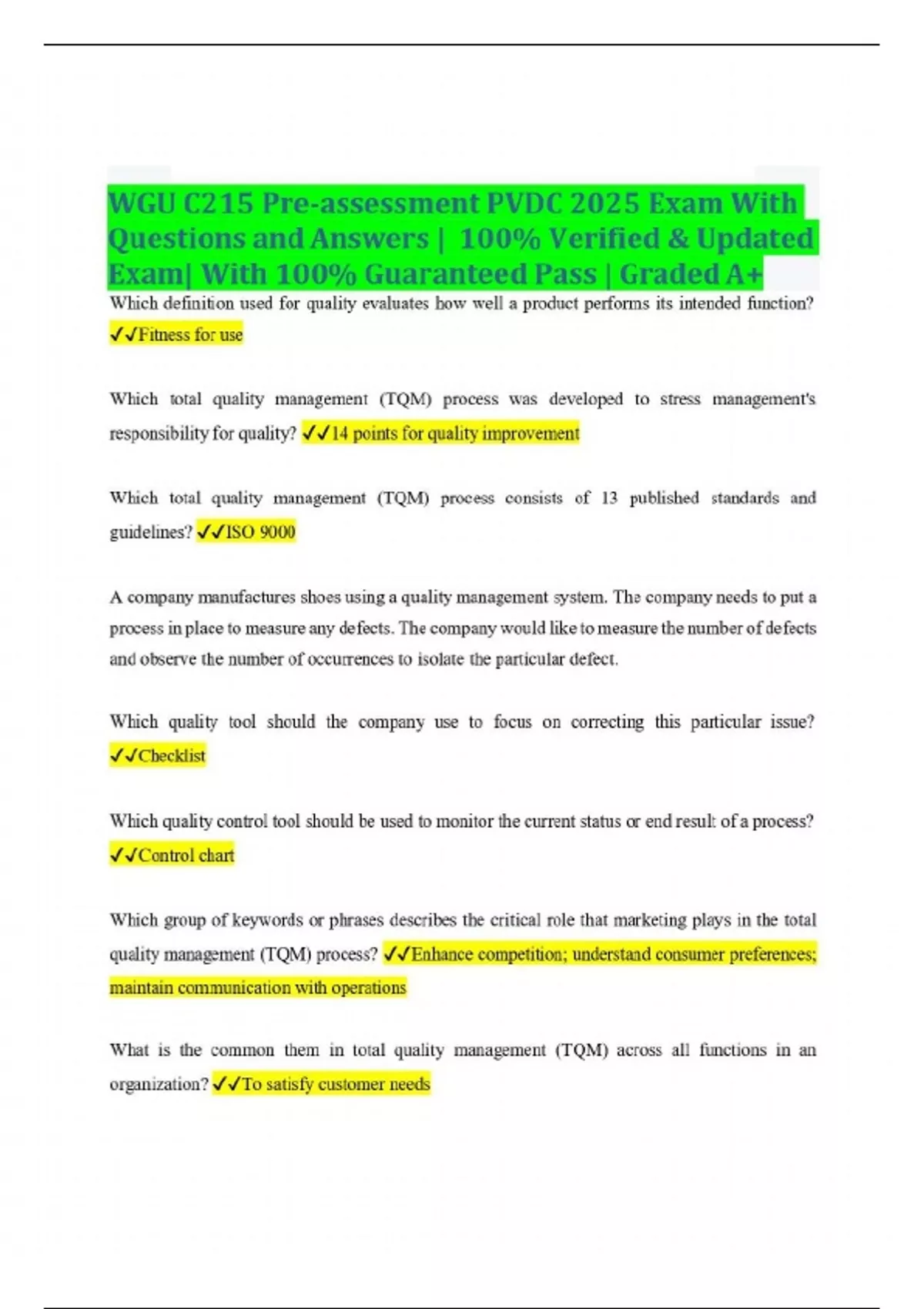 WGU C215 Pre-assessment PVDC 2025 Exam With Questions andAnswers | 100% ...