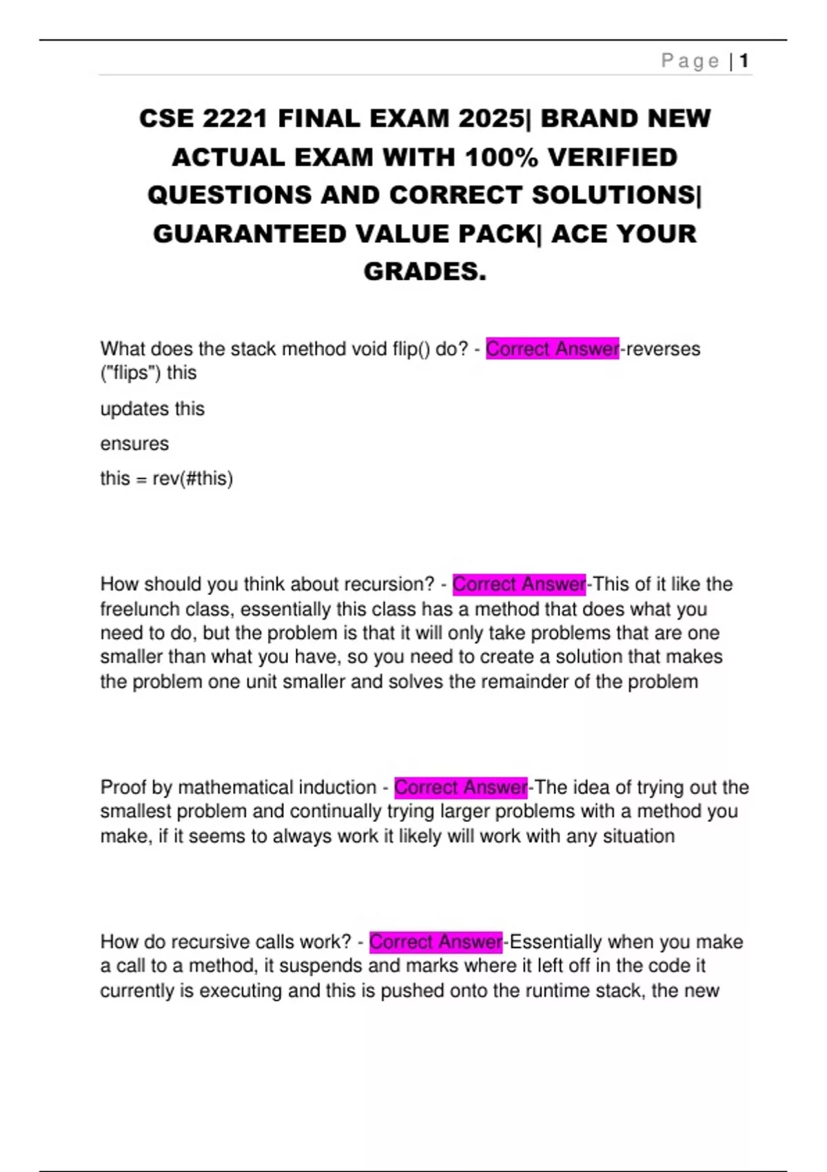 CSE 2221 FINAL EXAM 2025| BRAND NEW ACTUAL EXAM WITH 100% VERIFIED QUESTIONS AND CORRECT ...