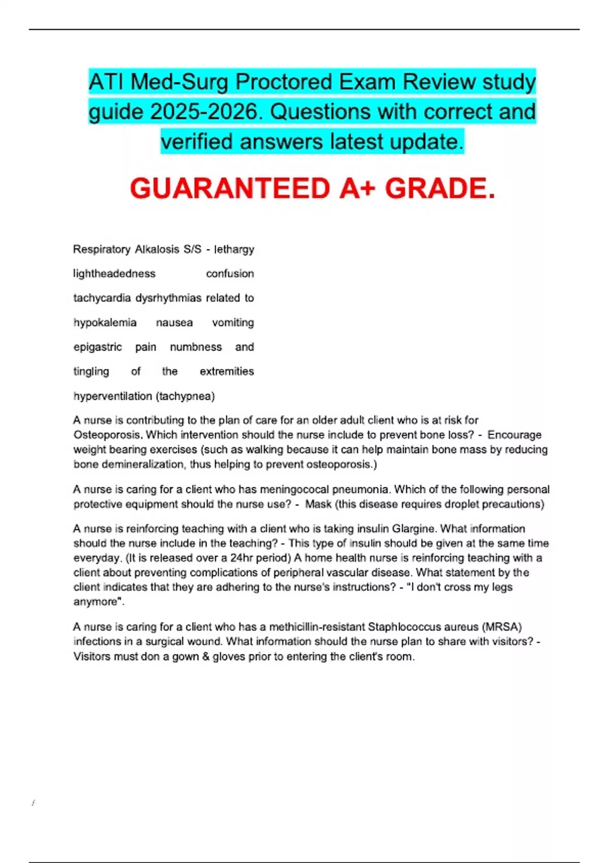 ATI Med-Surg Proctored Exam Review study guide . Questions with correct ...