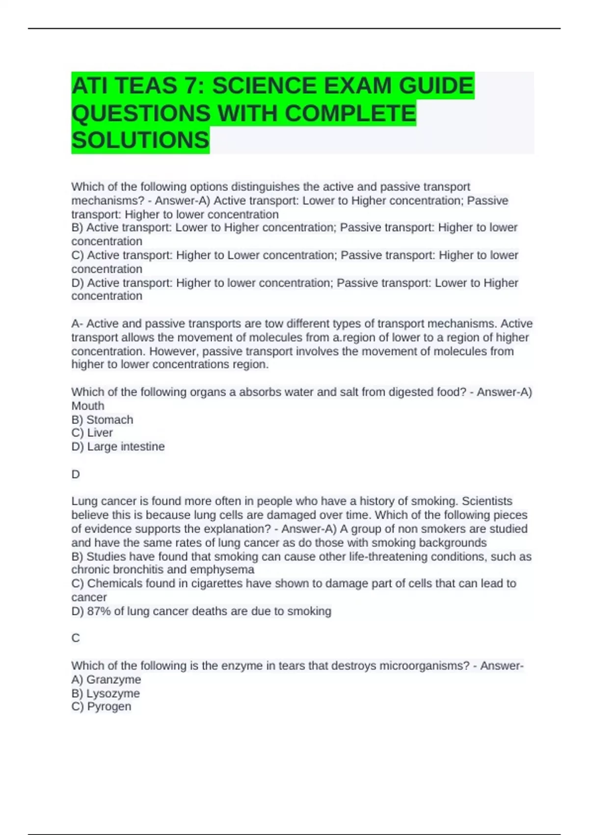ATI TEAS 7: SCIENCE EXAM GUIDE QUESTIONS WITH COMPLETE SOLUTIONS - ATI ...