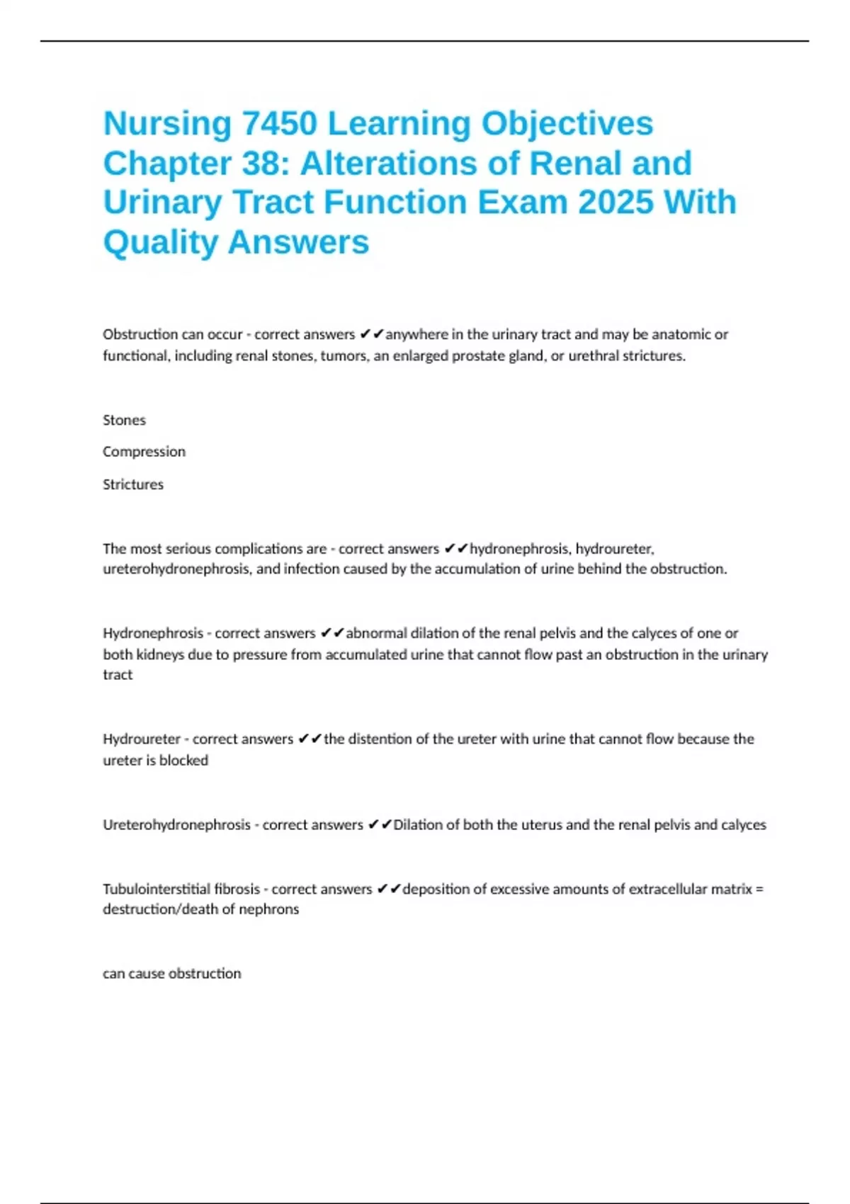 Nursing 7450 Learning Objectives Chapter 38: Alterations of Renal and ...