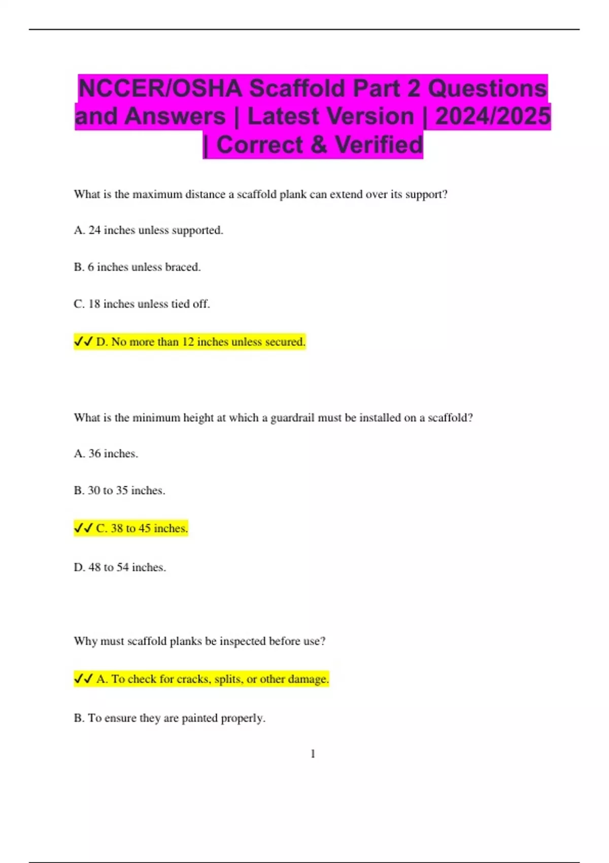 NCCER/OSHA Scaffold Part 2 Questions and Answers | Latest Version ...