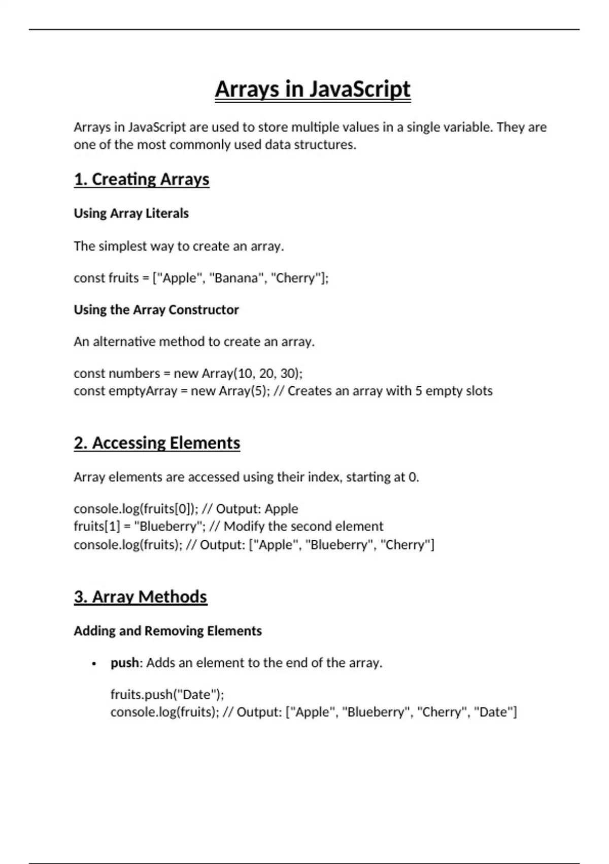 Arrays in JavaScript: A Beginner’s Guide with Examples - COMPUTER SCIENCE - Stuvia US