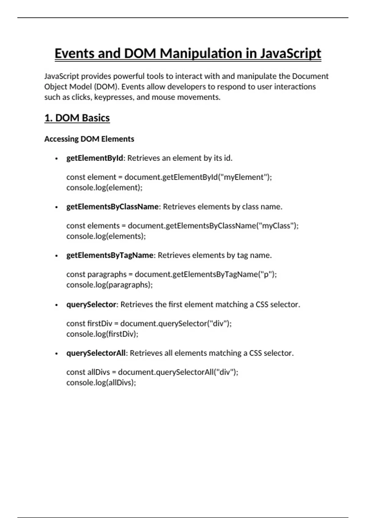 Events and DOM Manipulation in JavaScript: A Beginner’s Guide with Examples - COMPUTER SCIENCE ...