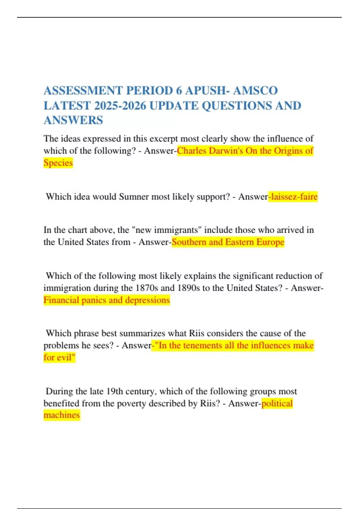 ASSESSMENT PERIOD 6 APUSH- AMSCO LATEST UPDATE QUESTIONS AND ANSWERS ...