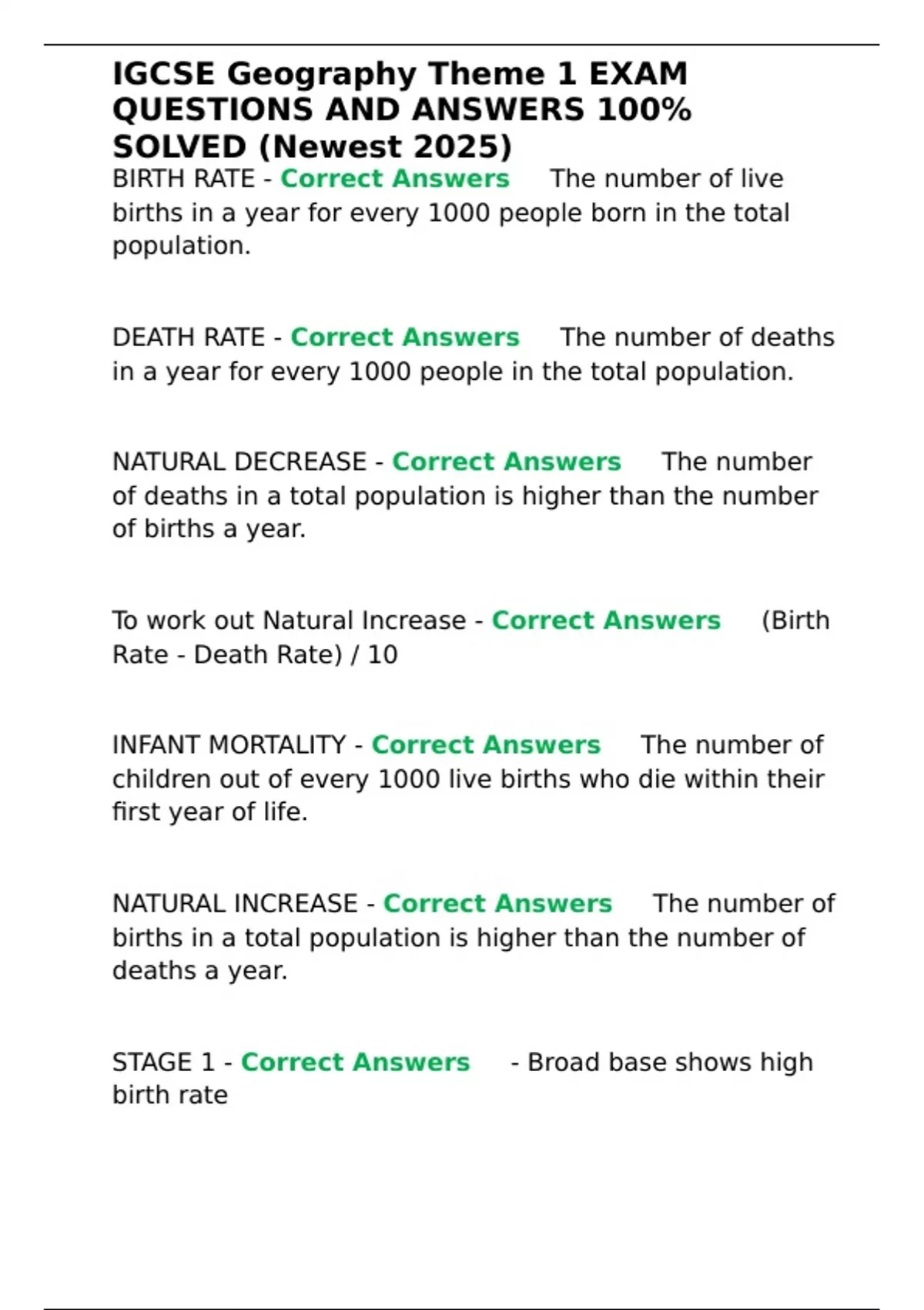 IGCSE Geography Theme 1 EXAM QUESTIONS AND ANSWERS 100- SOLVED (Newest 2025). - IGCSE Geography ...